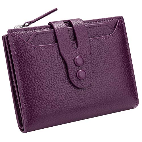UTO Genuine Leather Wallet for Women Bifold Snap Money Coins Organizer Purse with Detachable Card Case Holder