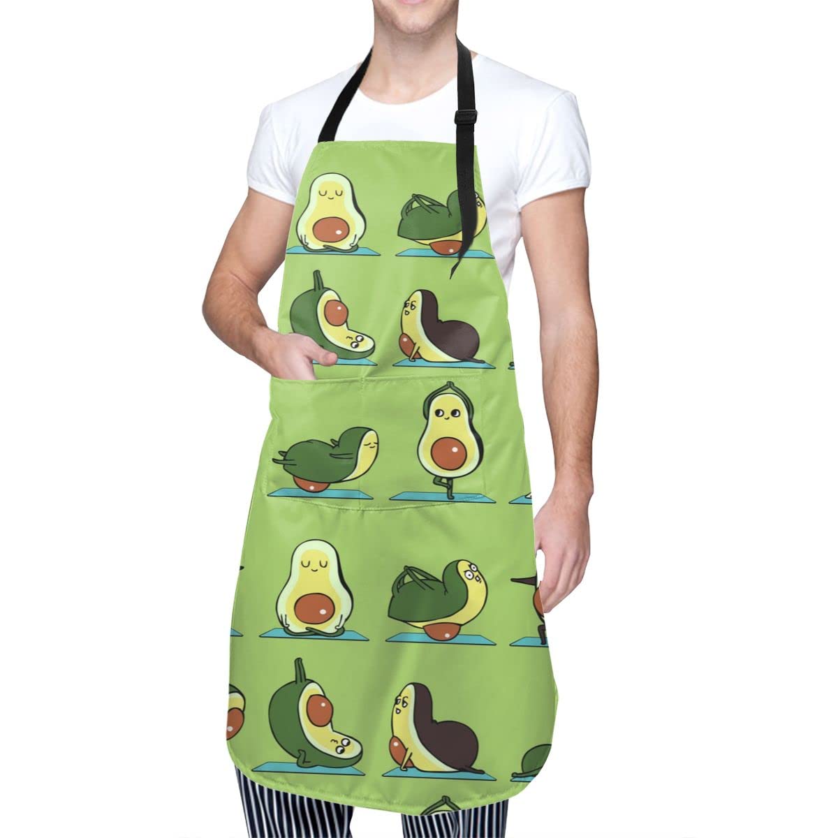 Wisedeal Yoga Avocado Adjustable Bib Neck Apron Polyester with 2 Pockets Cooking Kitchen Aprons for Men and Women Chef, Mom Aunt apron for Christmas Birthday Gifts for Grilling BBQ Chef Apron