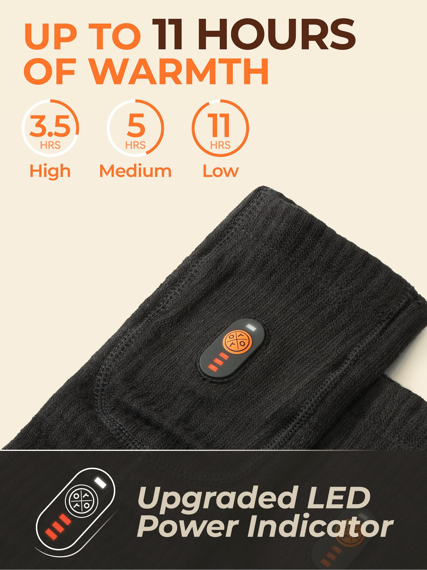 ORORO Heated Socks for Men Women, Rechargeable Electric Socks for Cold Feet(Black,S)