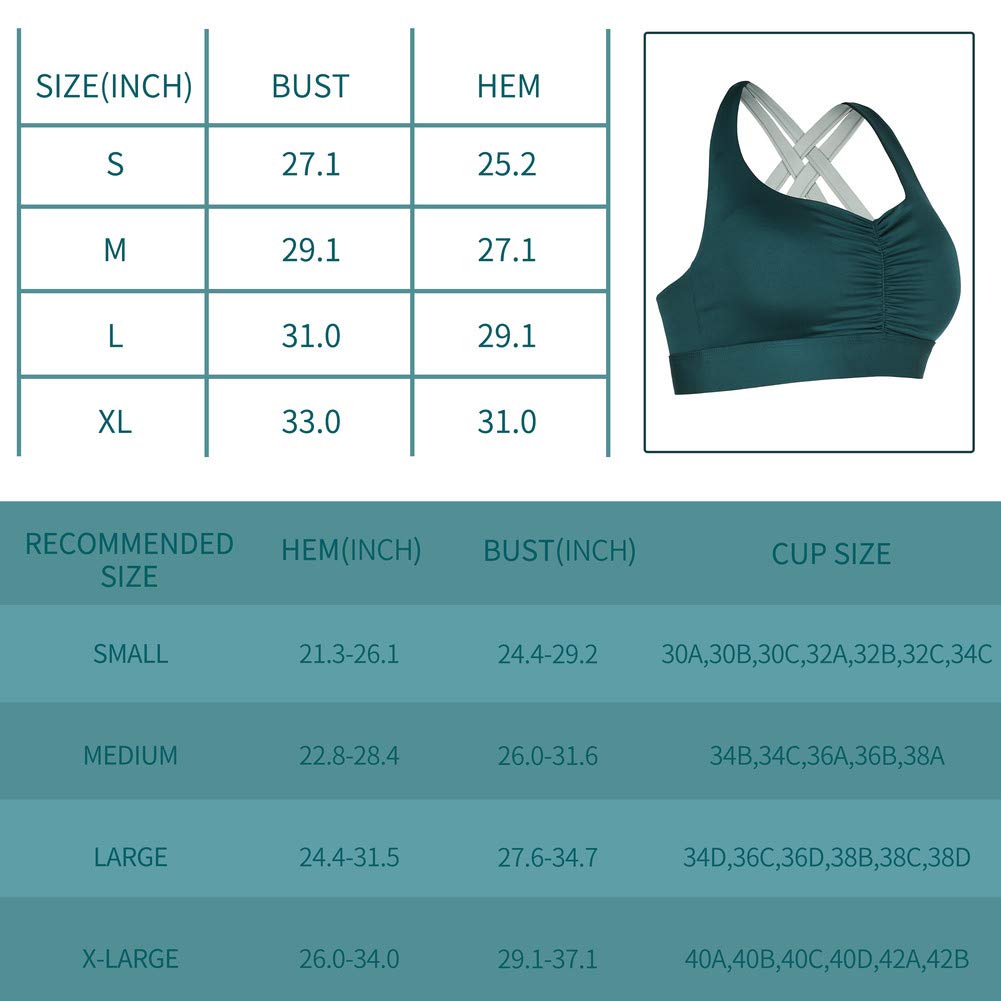 Rocorose Women's Criss-Cross Sports Bras Racerback Medium Support Workout Gym Activewear Bra Dark Green XL