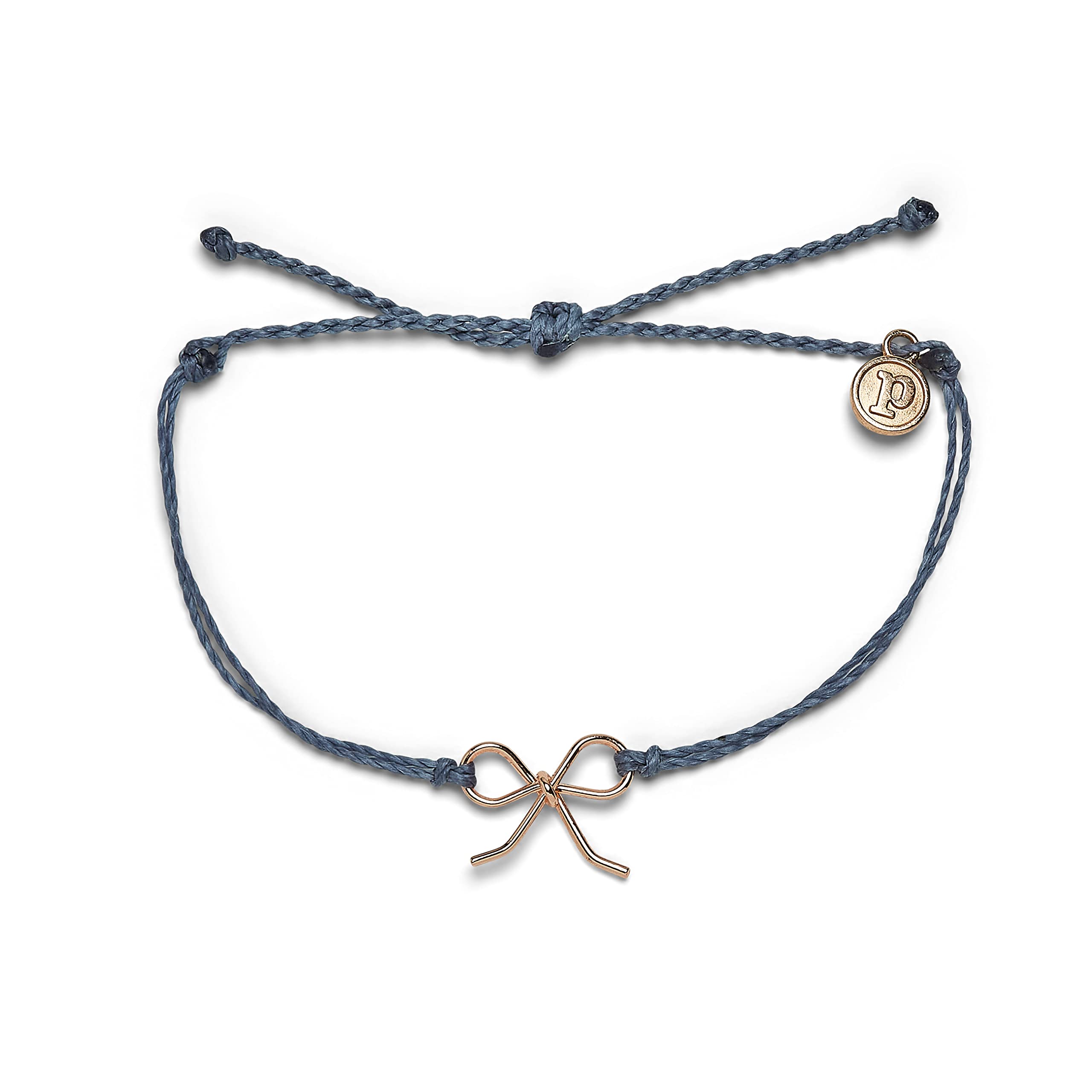 Pura Vida Rose Gold-Plated Bow Charm Bracelet - 100% Waterproof, Adjustable Band, Brand Charm - Vanilla