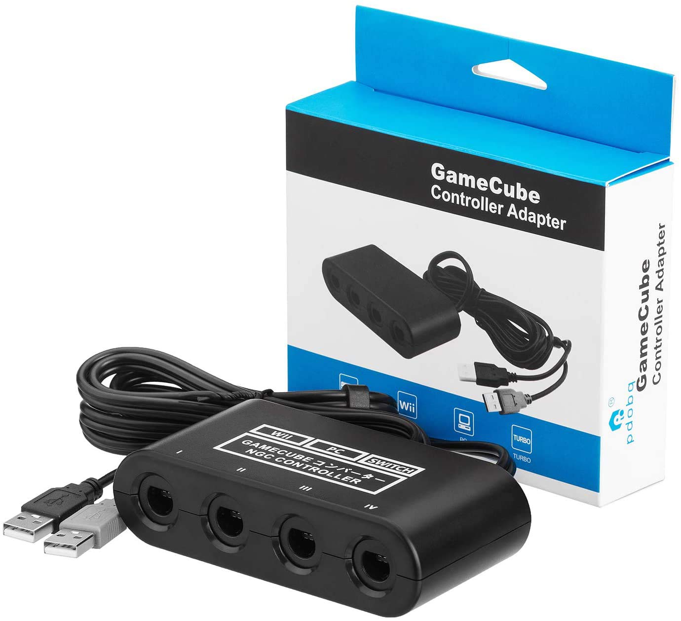 NALENSY Adapter for Gamecube Controller Adapter Compatible Switch/PC/Wii U. Super Smash Bros Switch Gamecube Adapter, Support Turbo and Vibration Features - Four Player
