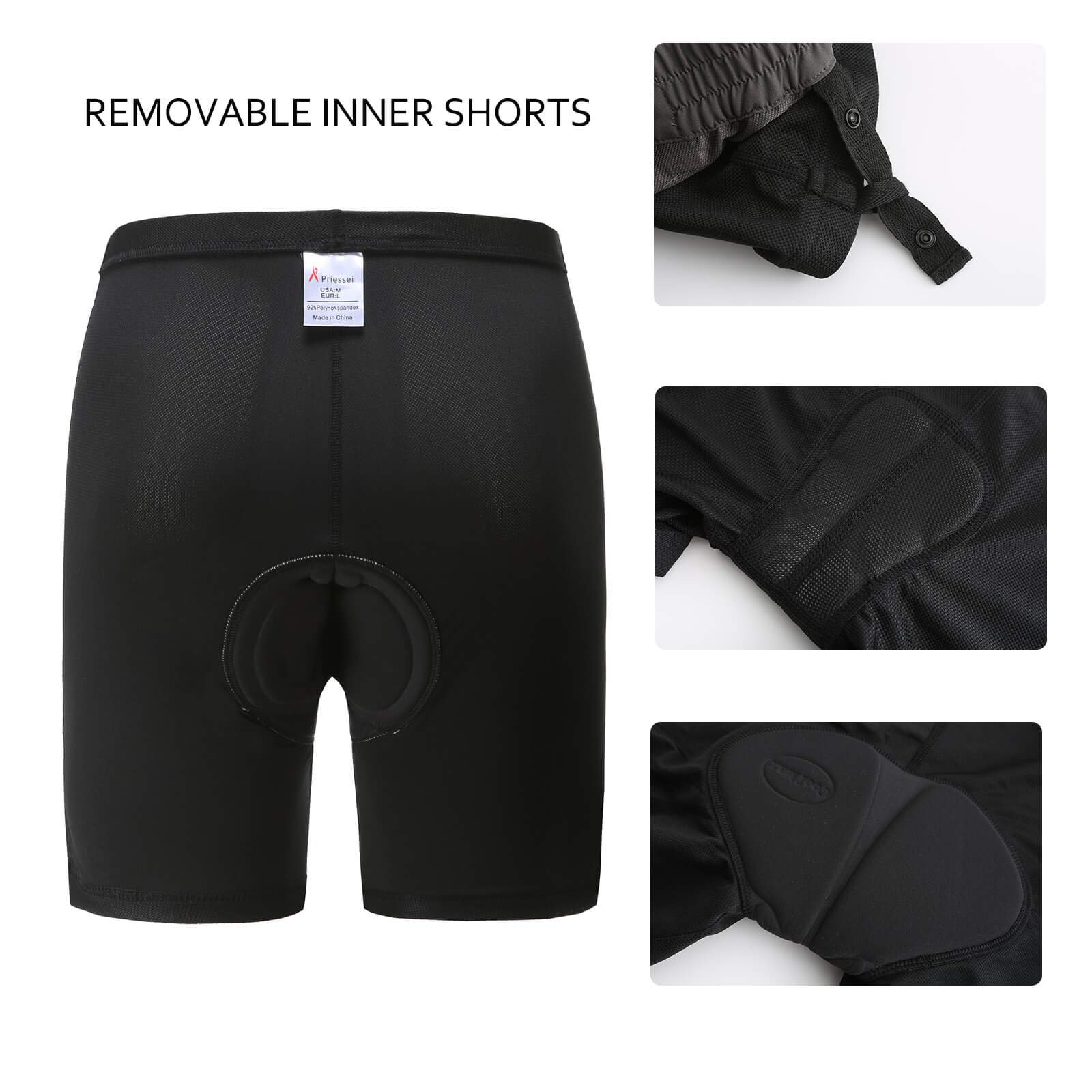 PRIESSEI Womens Bike Shorts with Padding, Detachable 3D Padded Breathable Biking Cycling Shorts with Pockets Grey M