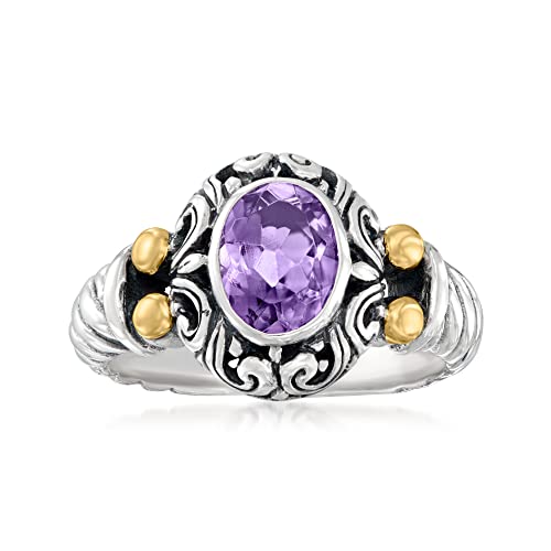 Ross-Simons 1.20 Carat Amethyst Bali-Style Ring in Sterling Silver With 18kt Yellow Gold. Size 7