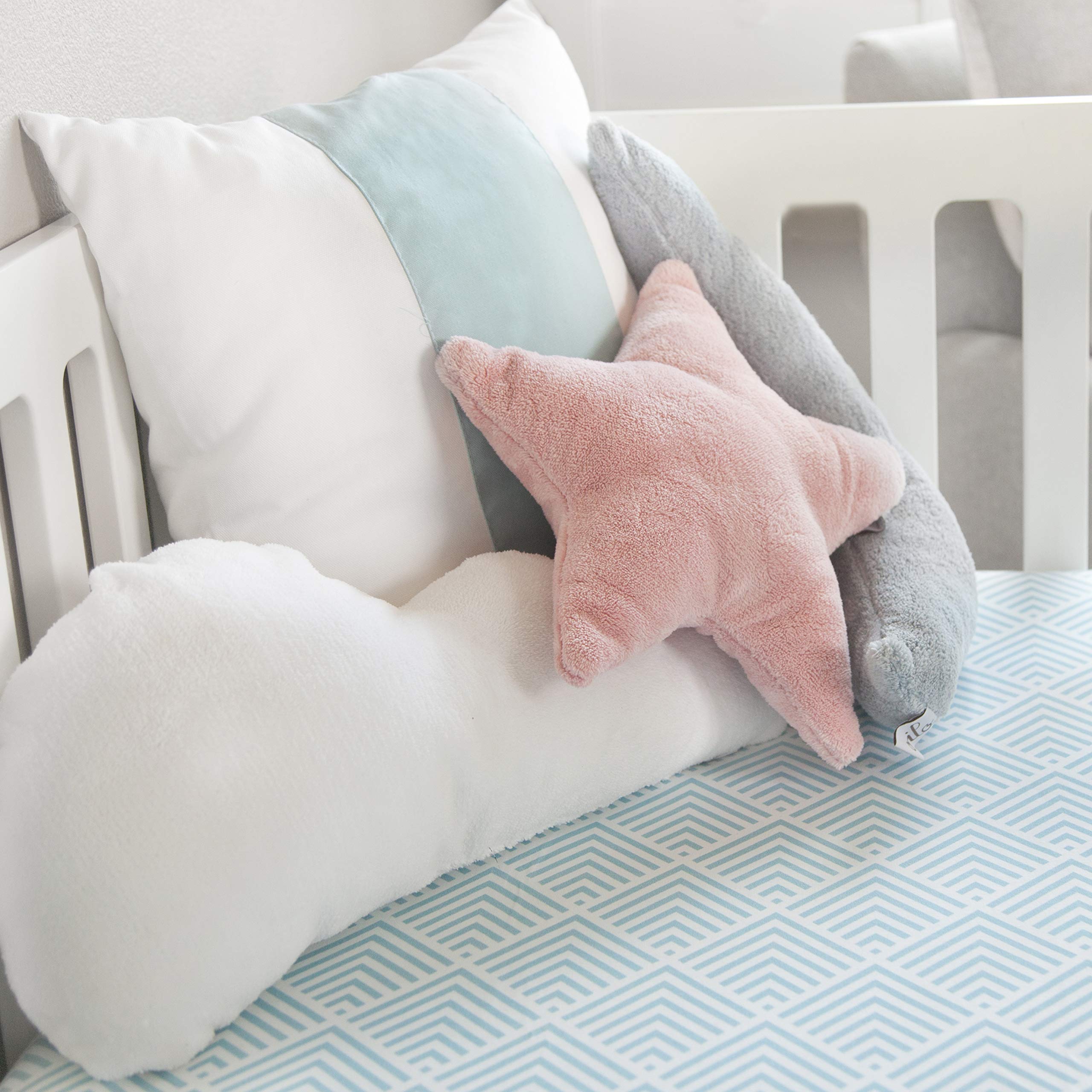 Oilo Pink Chenille Pillow - 10x20 inches - Plush Fill - Baby Girl Decor, White Cloud - Soft Throw Pillow for Kids Room, Machine Washable