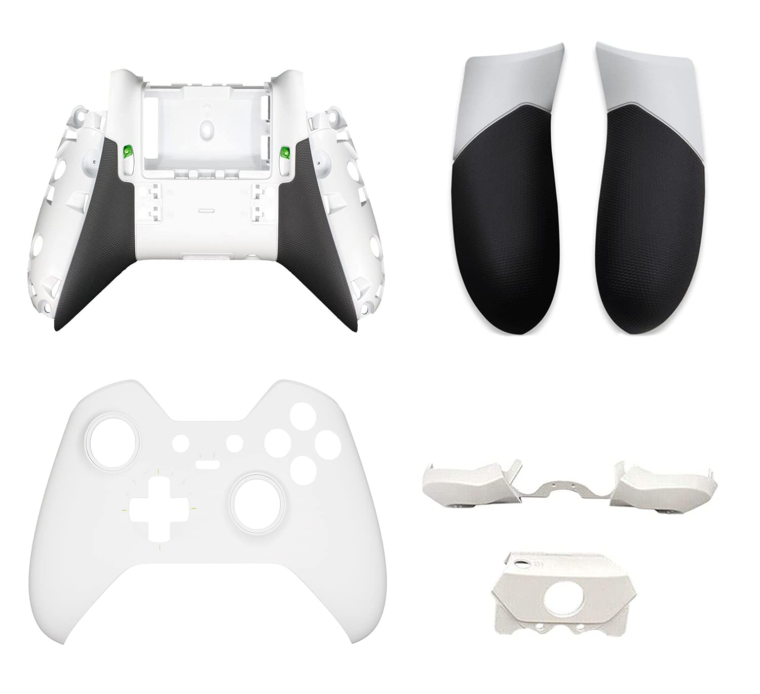 Replacement Full Housing Shell Case Cover Faceplate Repair Parts Accessories Kit with LB RB Bumpers Triggers + Back Panels Side Rails Rear Handle Grip for Xbox One Elite Controller (Model 1698)