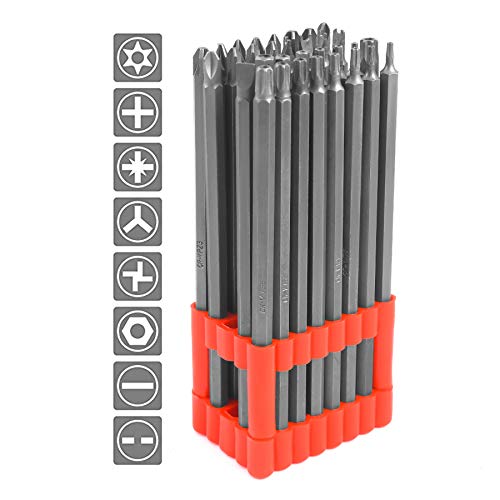 Sunplux Extra Long Security Bit Set 32-Piece, 6” Long Shank Tamper Proof Torx Bit Set, CRV Steel Drill Bit Set with Holder
