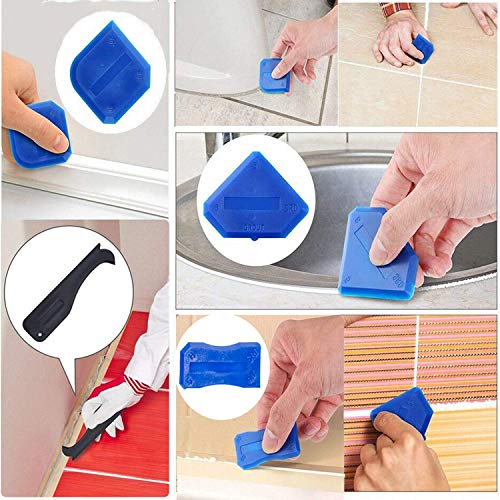 YOBZUO 3 in 1 Silicone Caulking Tools(stainless steelhead), Sealant Finishing Tool Grout Scraper, Reuse and Replace 5 Silicone Pads, Great Tools for Kitchen Bathroom Window, Sink Joint