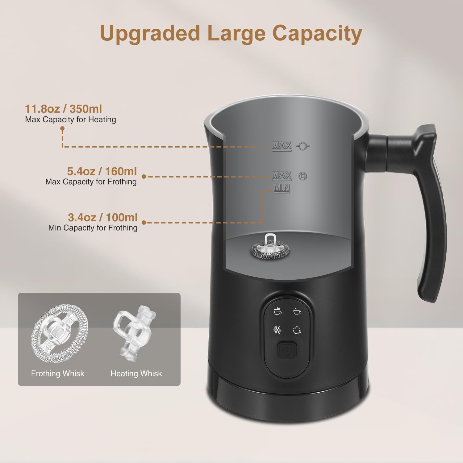 Milk Frother, Frother for Coffee, 4 in 1 Electric Milk Frother and Steamer, Viitech 11.8oz/350ml Warm and Cold Foam Maker with Temperature Control, Silent Operation & Automatic Shut Off