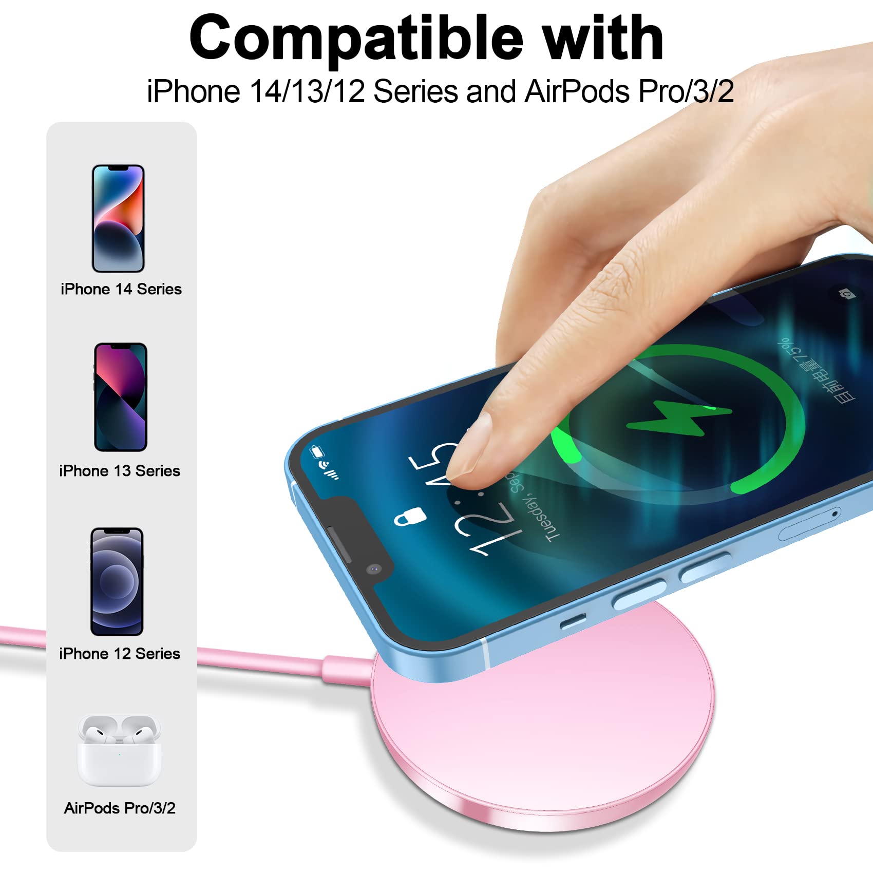 xiwxi 𝐔𝐩𝐠𝐫𝐚𝐝𝐞𝐝 15W Fast Magnetic Wireless Charger Compatible with MagSafe Charger, Wireless Charging Pad for iPhone 14/14 Plus/14 Pro/14 Pro Max iPhone 13 Series/iPhone 12 Series(No Adapter)