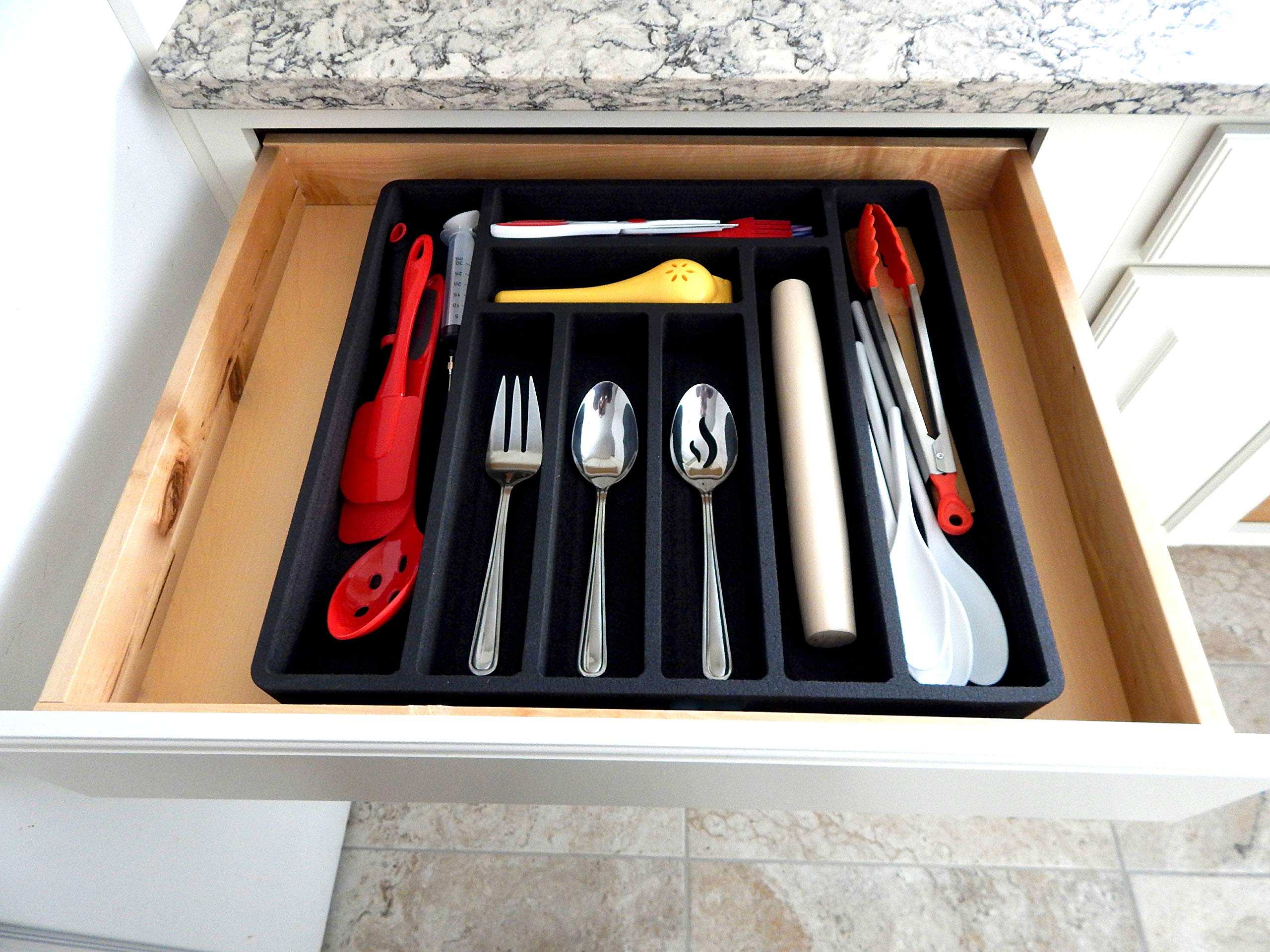 Polar Whale 2 Large Flatware Silverware Drawer Organizers for Cutlery Forks Knives Spoons Serving Utensils Non-Slip Premium Waterproof Tray Insert 19 x 18 Inches 8 Slot Extra Deep Pair Set