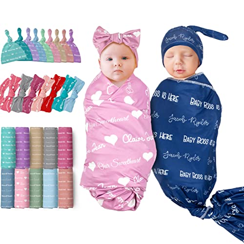 Personalized Baby Blankets for Boys Girls with Name Personalized Gifts Custom Baby Blankets for Girls Swaddle Newborn Swaddle (Swaddle+Headband)…