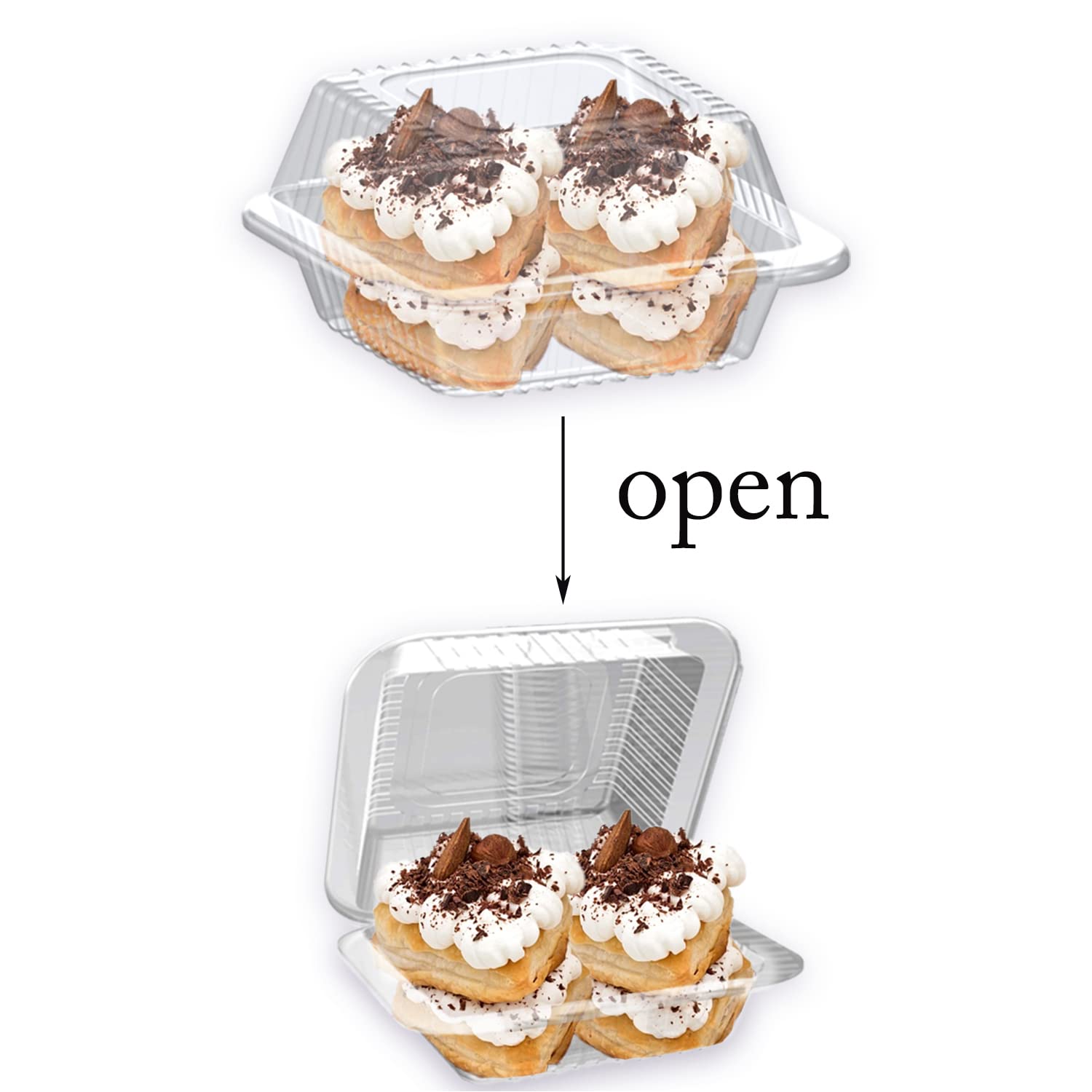 MFDSJ 200 Pcs Disposable Clamshell Dessert Container, 5.32x4.7x2.75 inches Clear Plastic Take out Containers, for Salads, Sandwiches, Hamburgers