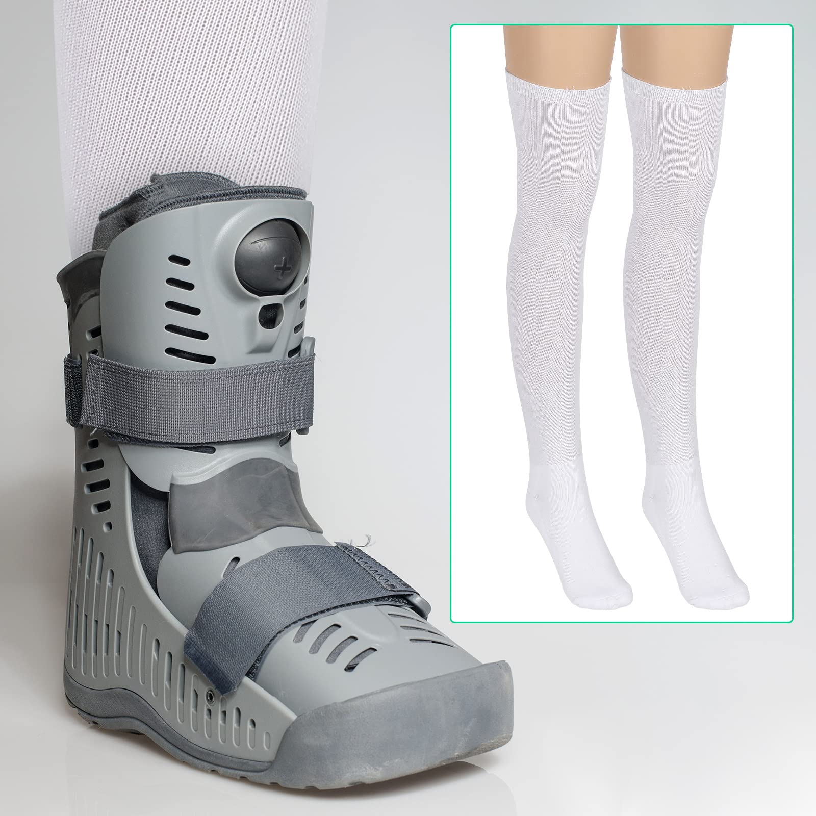 Replacement Sock Liner for Aircast Cast Sock Long Walking Boot Liners Breathable Walking Boot Sock Elastic Cam Walker Boot Line for Women and Men Aircast Compression Walking Boot, White, 2 Pairs