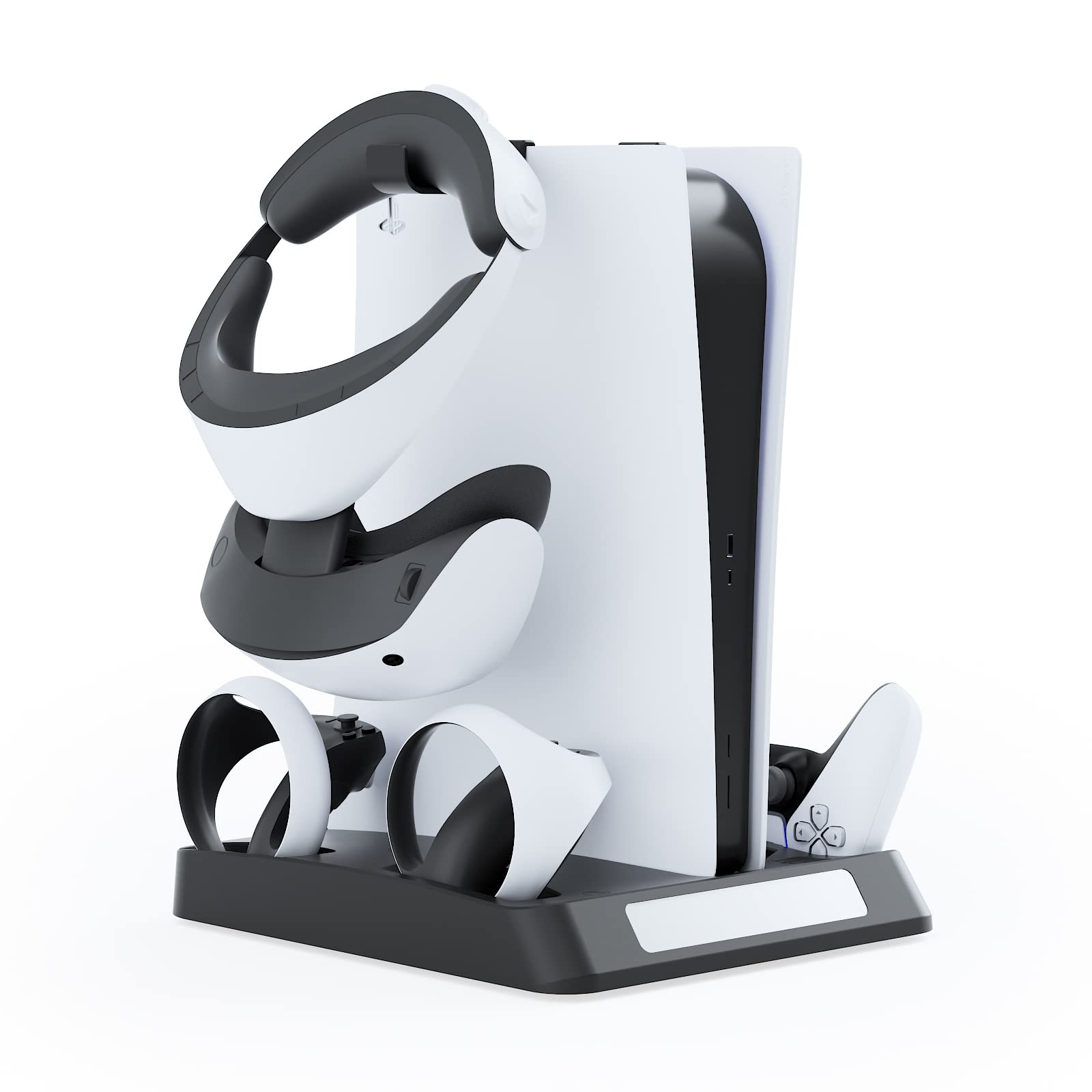 Vertical Stand with Headset Holder for PS5 and PSVR 2, Playstation 5 VR2 Accessories Charger, PS5 and PS VR Charging Station (Black)