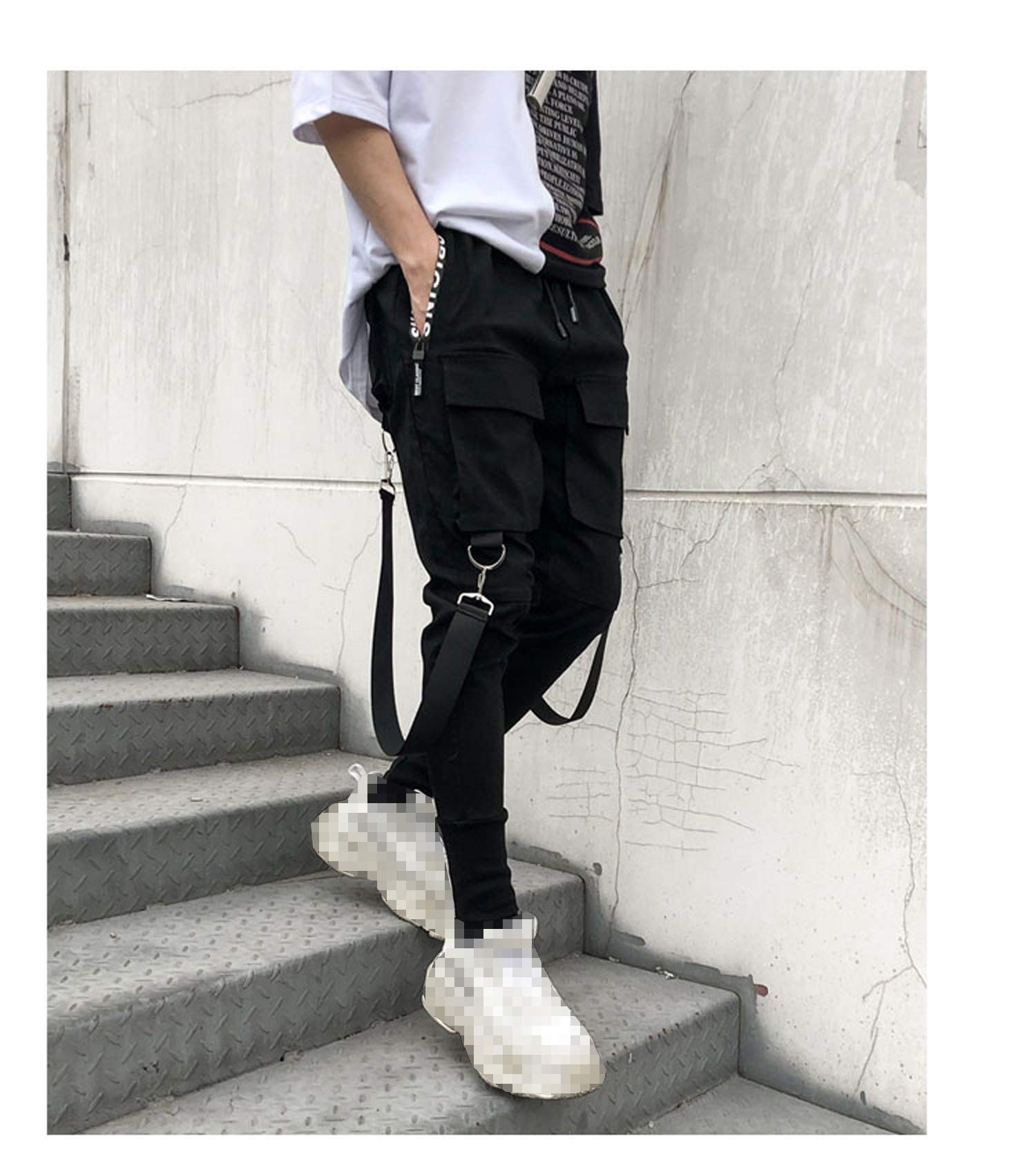 MOKEWEN Men's Multi Pocket Street Punk Hip Hop Casual Cargo Trousers Joggers Dancing Harem Pant 31-32