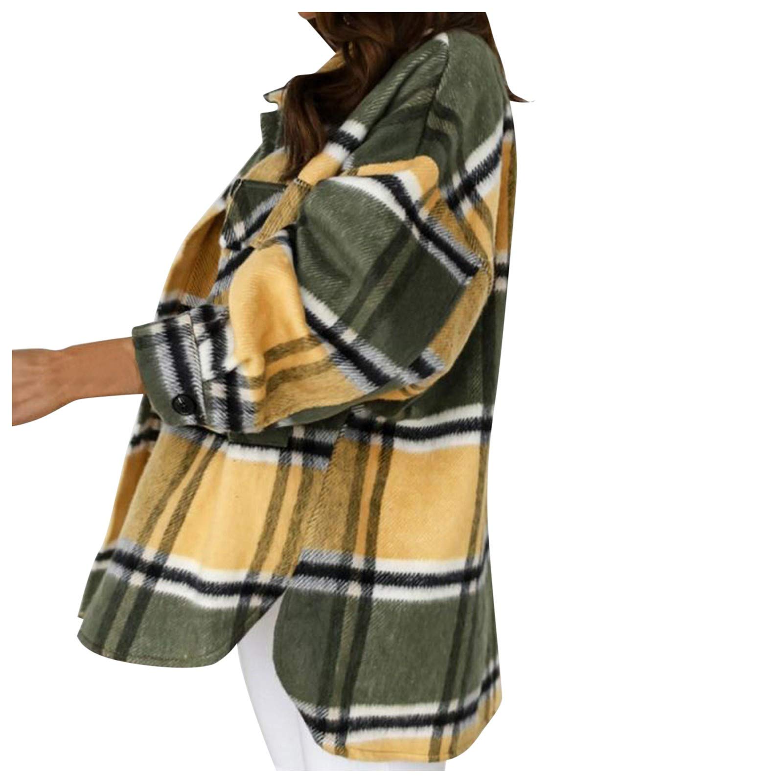Plaid Shacket Womens, Womens Corduroy Button Down Shirts Boyfriend Long Sleeve Oversized Blouses Tops Plaid Jackets for Women Yellow