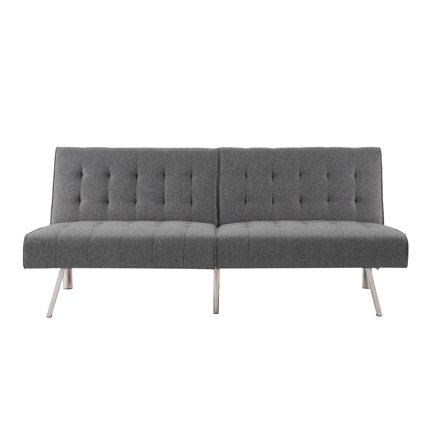 Naomi Home Tufted Futon Sofa Bed Pull Out Sofa Bed Couch Convertible with Wooden Legs, Folding, Reclining Small Couch Bed, Futon Bed for Living Room (Gray, Tufted Split Back/Linen)