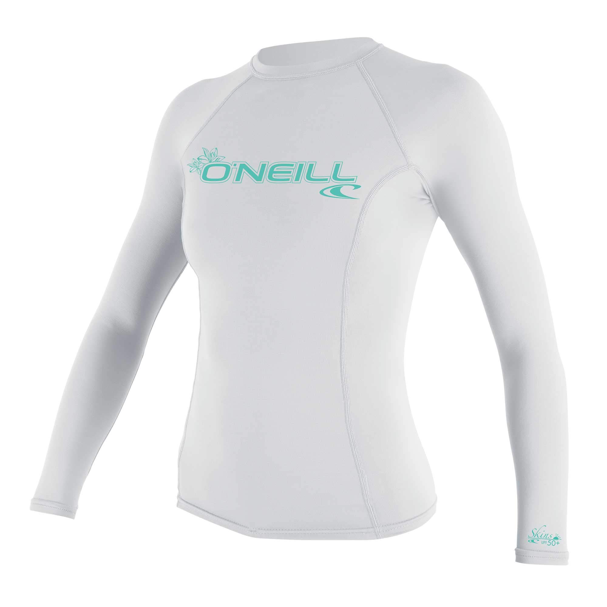 O'NEILL UV Sun Protection Womens Basic Skins Long Sleeve Crew Sun Shirt Rash Guard, White, Medium