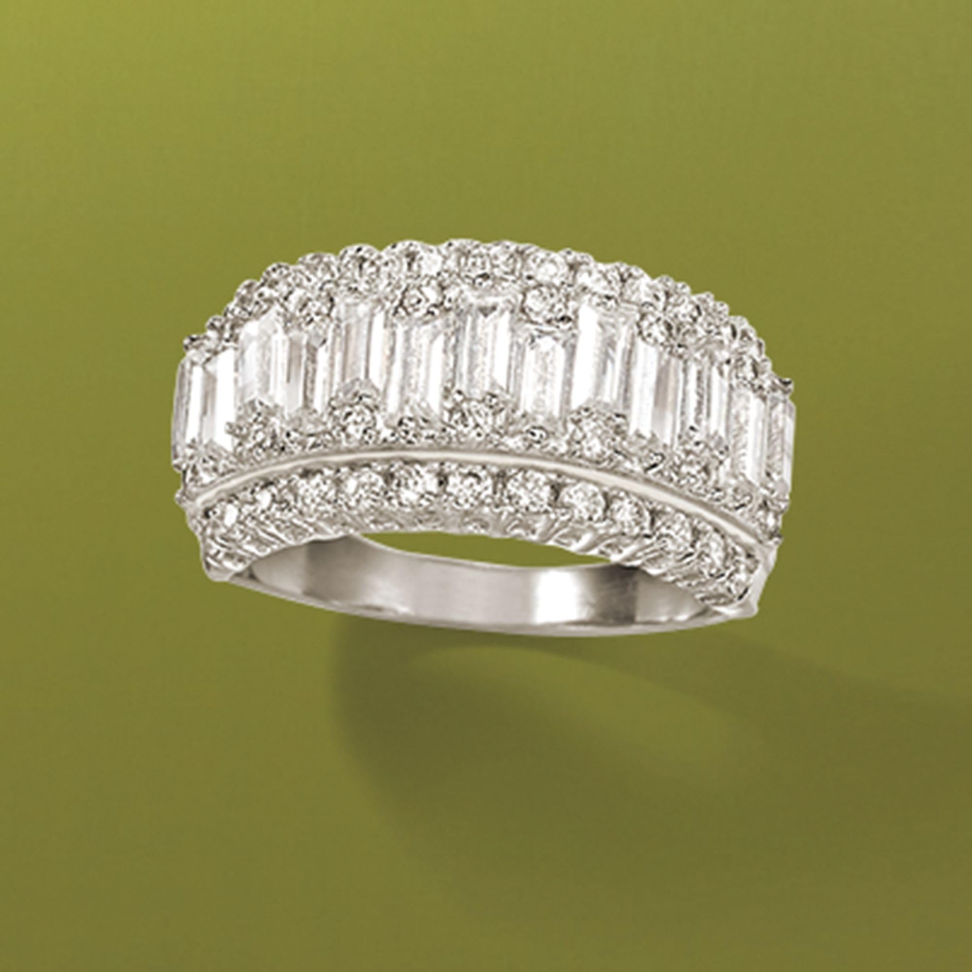 Ross-Simons 2.40 ct. t.w. Baguette and Round CZ Ring in Sterling Silver. Size 8