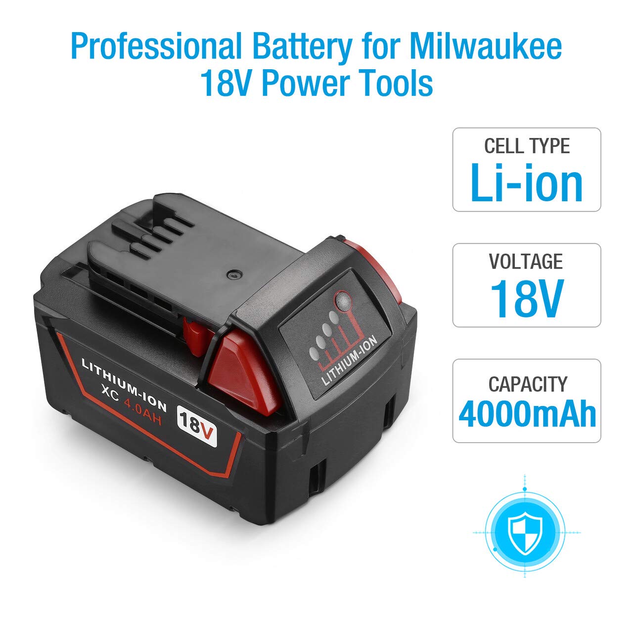 Powerextra 18V M18 Replacement 2-Pack 4.0Ah for M 18 Battery Lithium 48-11-1850 48-11-1852 48-11-1840 48-11-1828 48-11-1820 48-11-1815