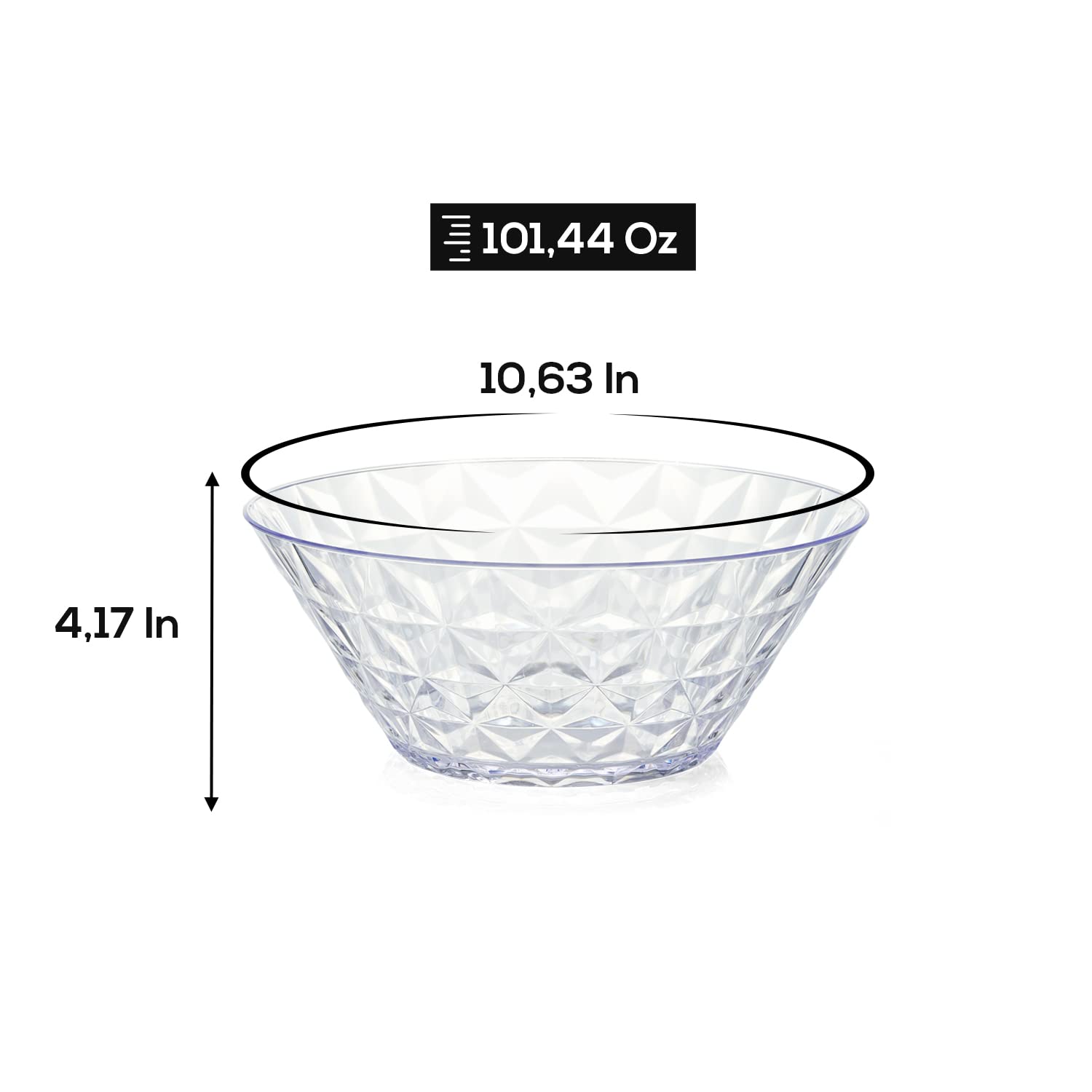Plasvale Durable Plastic Serving Bowls 105.8oz/3L - Dishwasher Safe - Set of 6 Big Bowls for Salad, Popcorn, Pasta, Serving Side Dishes, Dinner Parties and more – BPA Free (Clear)