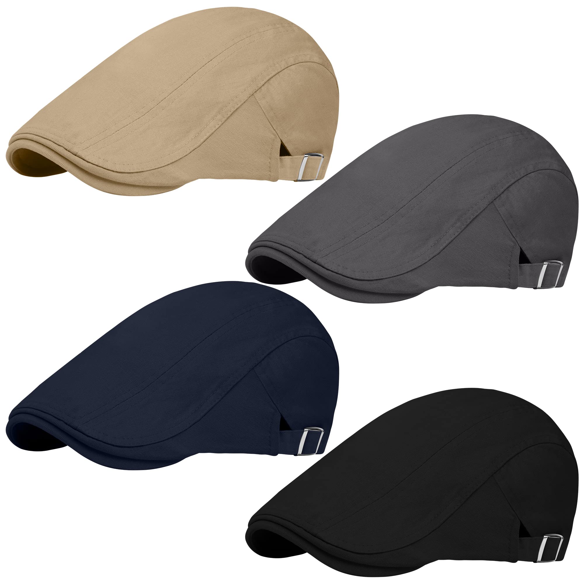 URATOT 4 Pieces Newsboy Men's Hat Flat Cap Cotton Newsboy Cap Adjustable Cabbie Driving Cap Hunting Hat for Men
