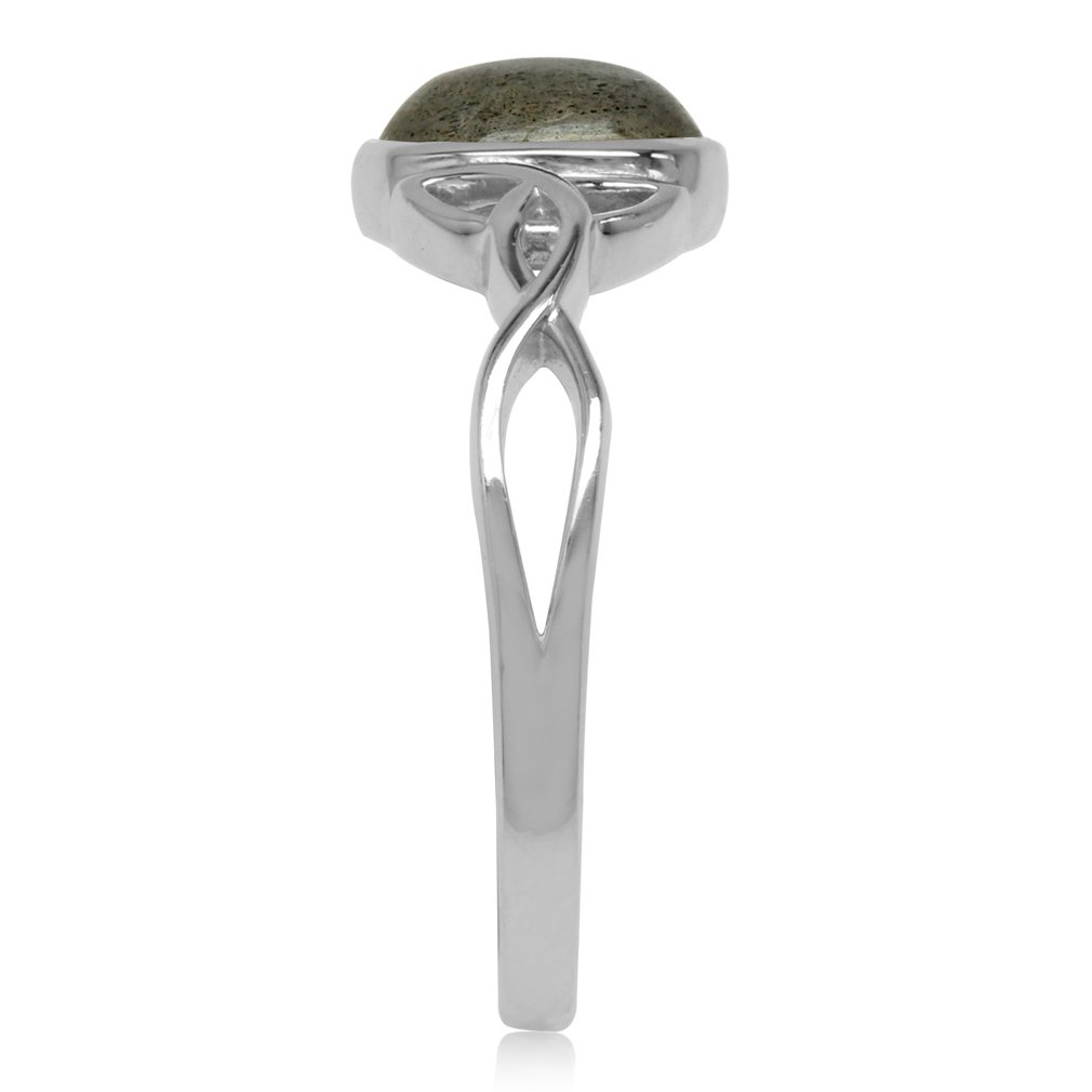 Silvershake 8X6mm Oval Shape Labradorite White Gold Plated 925 Sterling Silver Triquetra Celtic Knot Ring Size 7.5