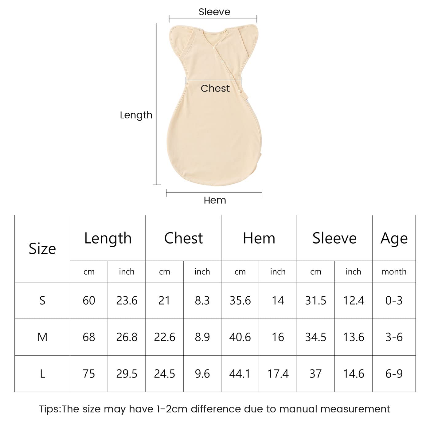 ZIGJOY Newborn Cotton Swaddle Blanket Baby Sleep Sack with Adjustable Sleeves Wearable Blanket with Two-Way Zipper for Baby 3-6 Months,Yellow