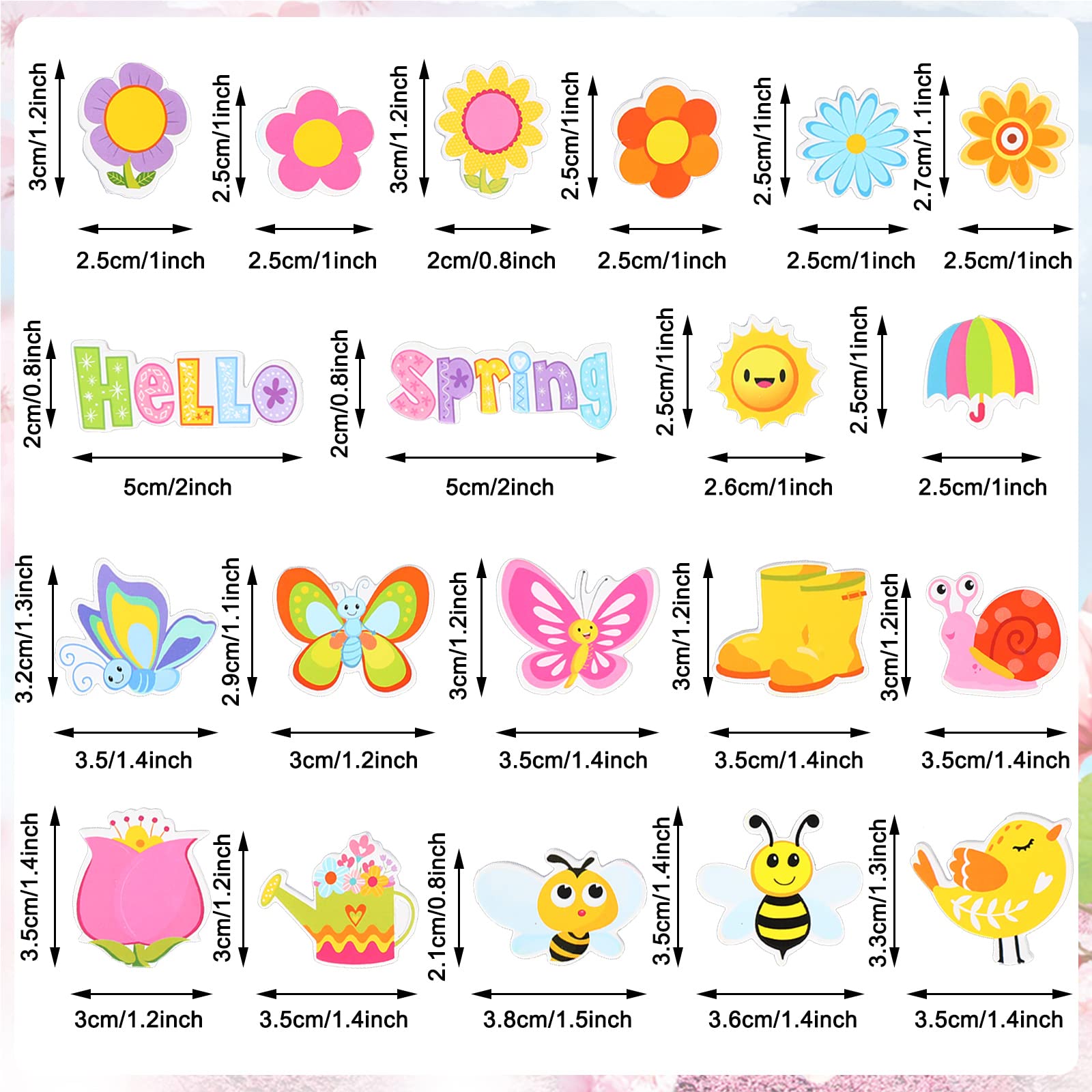 Whaline 360Pcs Spring Foam Stickers Cartoon Flower Butterfly Bee Foam Decals 20 Designs Hello Spring Self Adhesive Decorative Stickers for Spring Greeting Cards DIY Scrapbooking Home Wall Decor