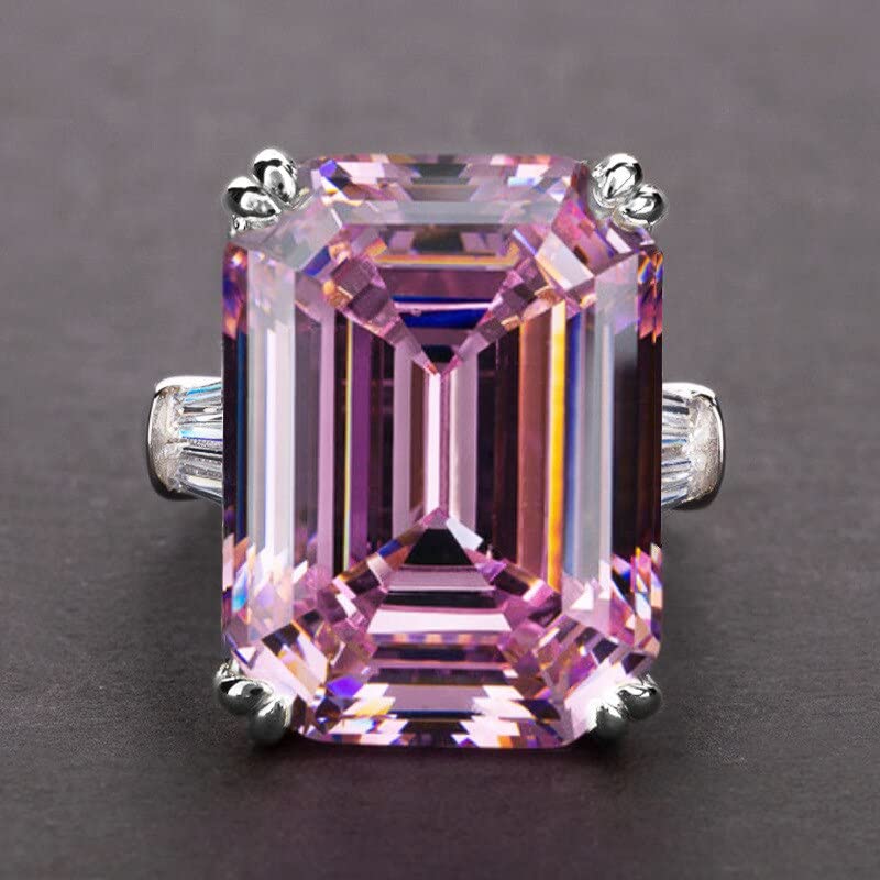 Simple Shiny Big Rectangle Zircon Women Rings White/Pink Stones Available Bridal Wedding Ring Noble Lady Ring