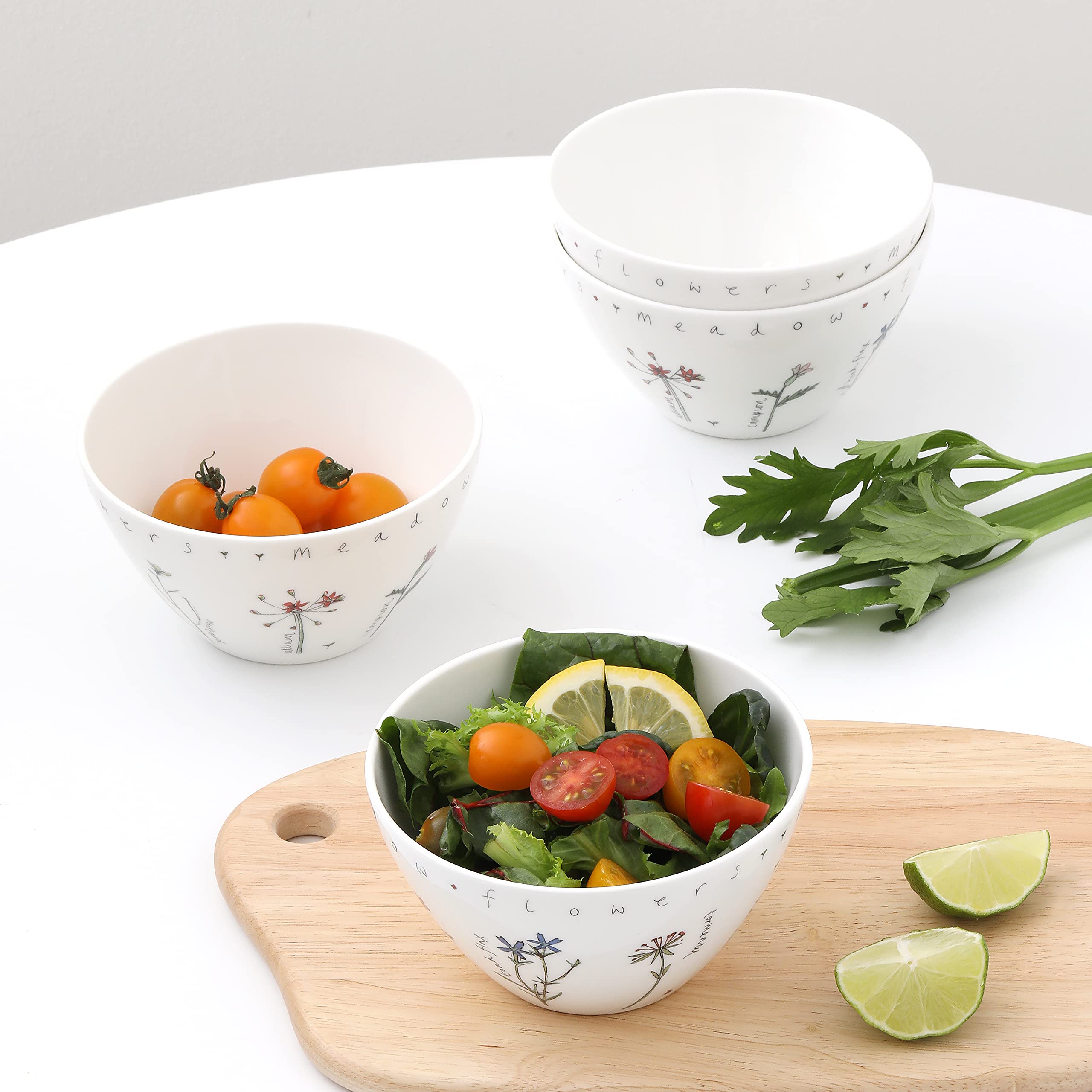 RACHEL BARKER Meadow Flower Porcelain AP Bowls 25oz Set of 4