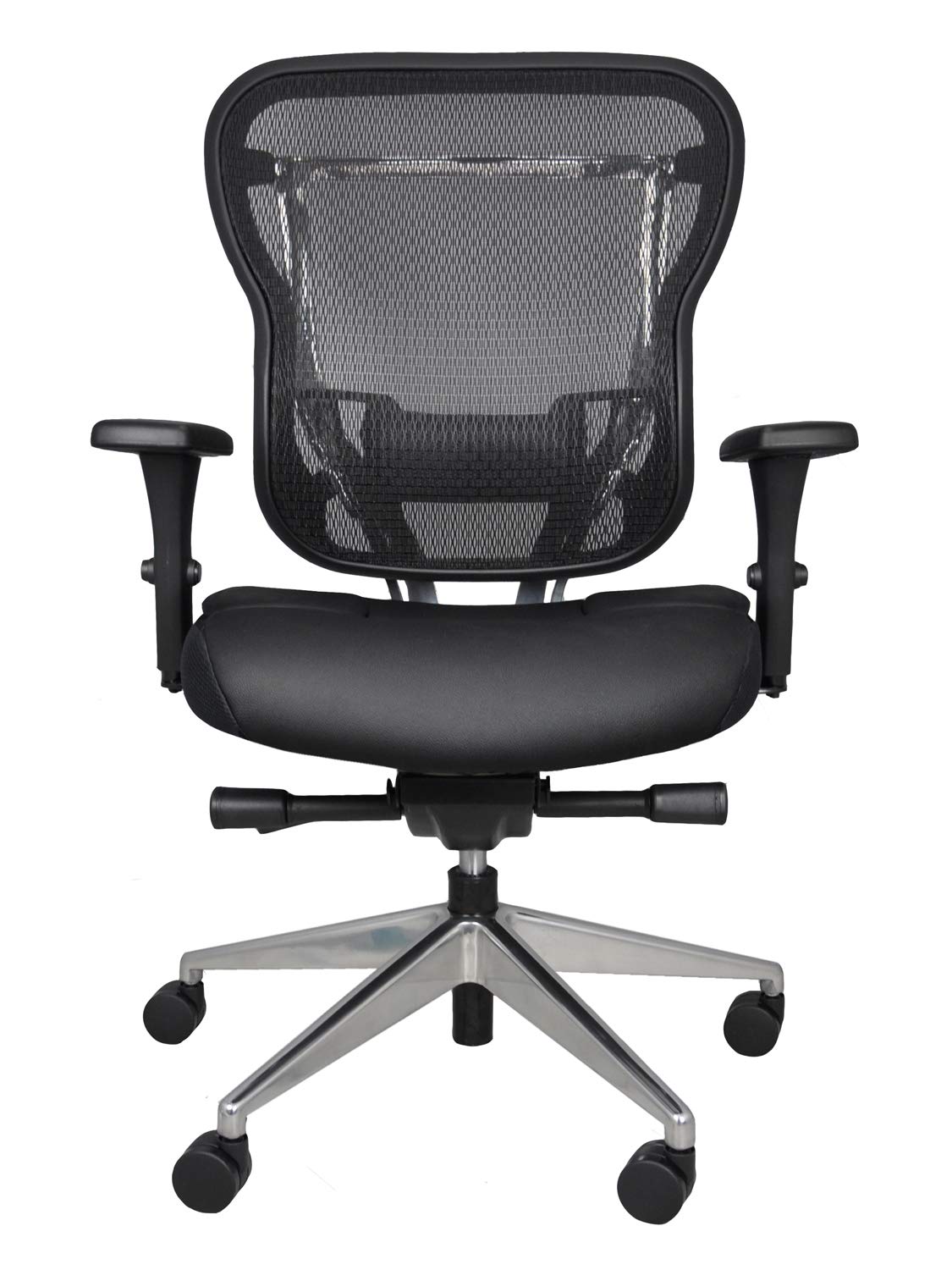 Oak Hollow Furniture Aloria Series Office Chair Ergonomic Executive Computer Chair, Genuine Leather Seat Cushion, Mesh Back, Adjustable Lumbar Support Swivel and Tilt High-Back (Black)