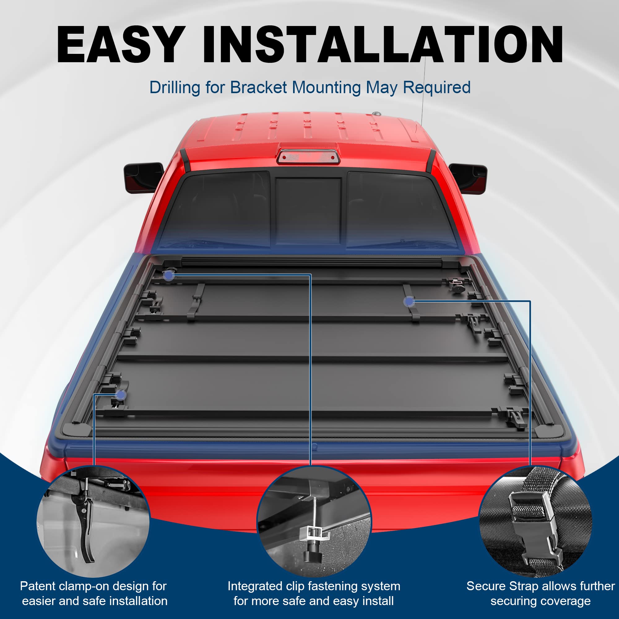 MOSTPLUS Quad 4-Fold 6.5 FT Soft Fold Truck Bed Tonneau Cover Compatible for 2009-2014 Ford F150 F-150 Styleside Fourth Fold (Excl Raptor Series) Without Utility Track System