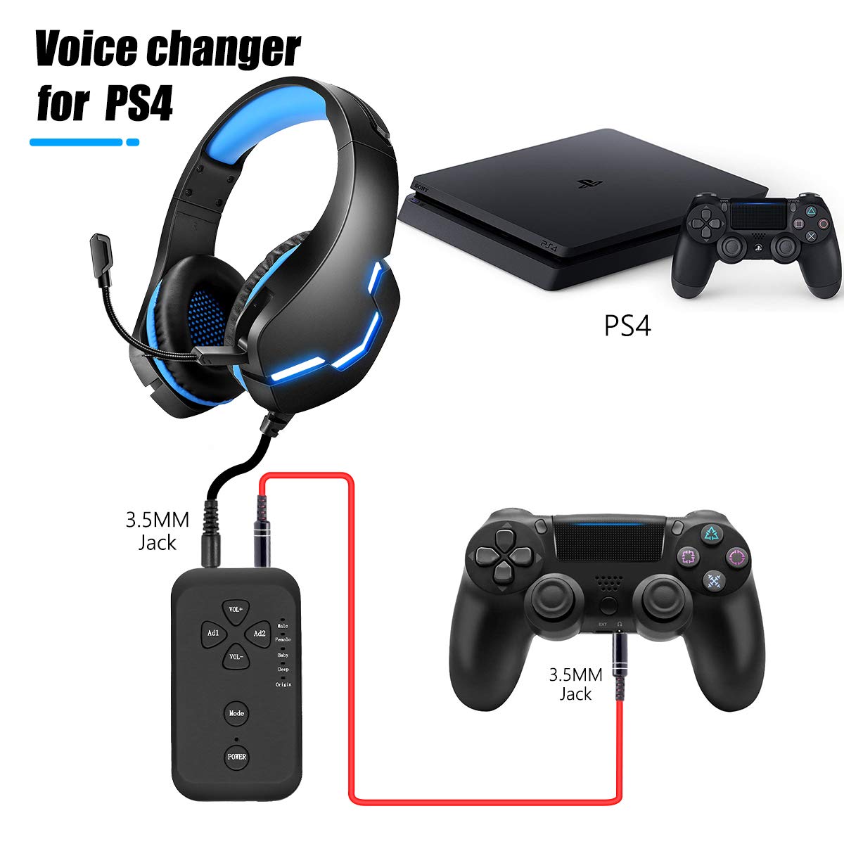 PUTELTAL Voice Changer Headset, LED Light Noise Cancelling Over Ear Headphones, Gaming Headset with Voice Changer for Phone/PS4/PS5/Xbox/PC/Laptop/XBOX ONE