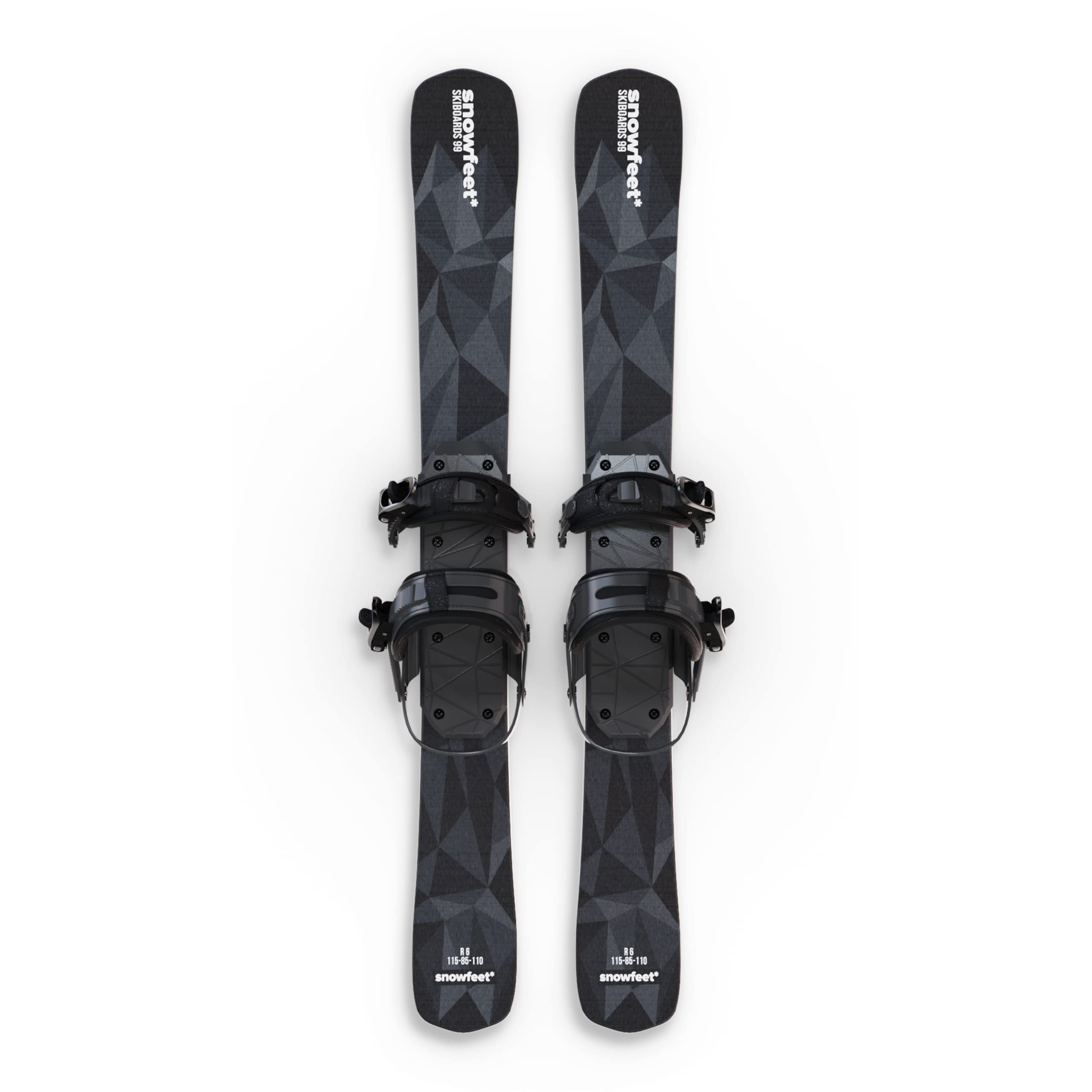 Skiboards by Snowfeet | 99 CM | Skiblades Snowblades Short Skis (Black | Snowboard Bindings)