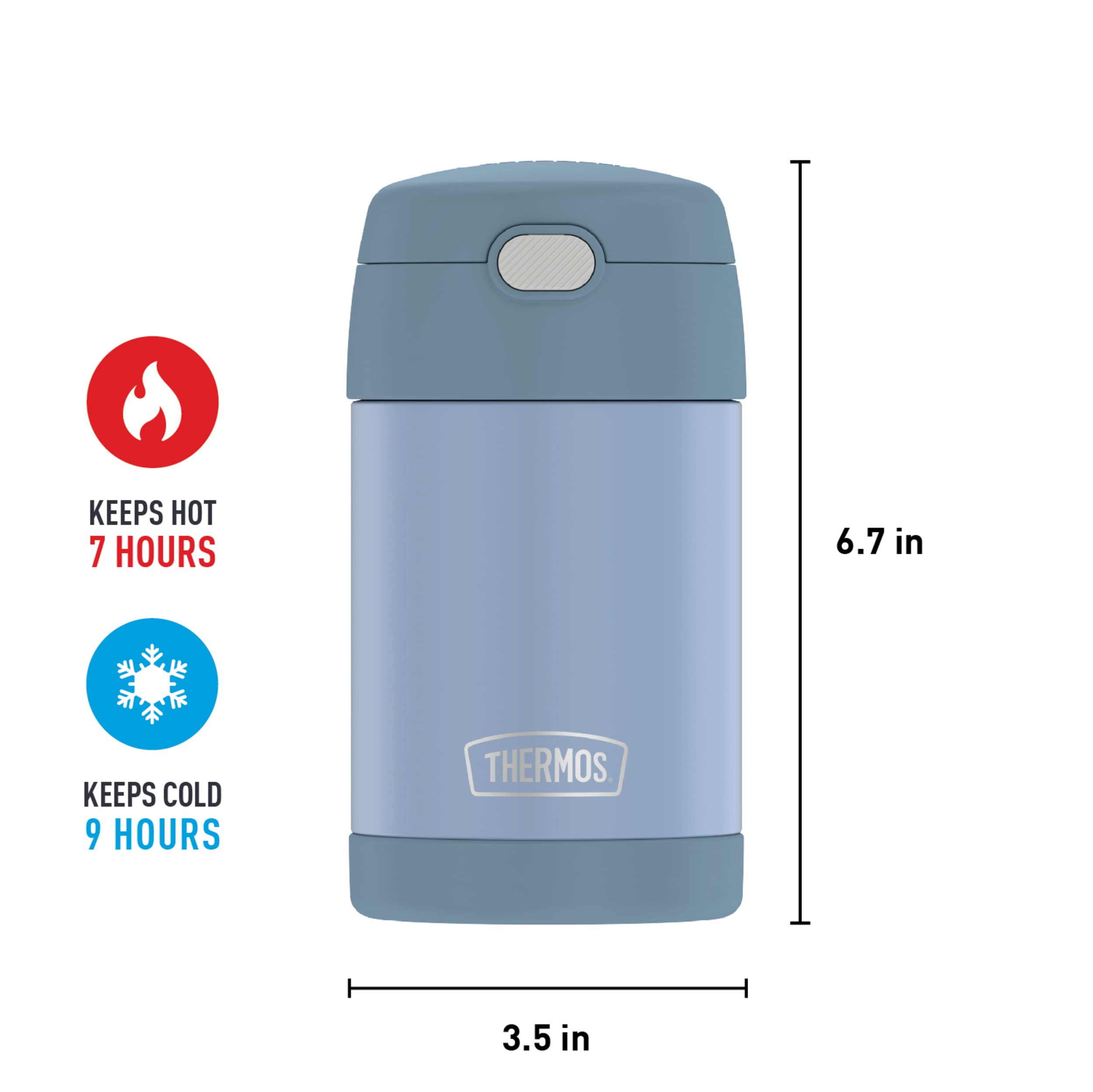 THERMOS FUNTAINER 16 Ounce Stainless Steel Vacuum Insulated Food Jar with Folding Spoon, Denim Blue