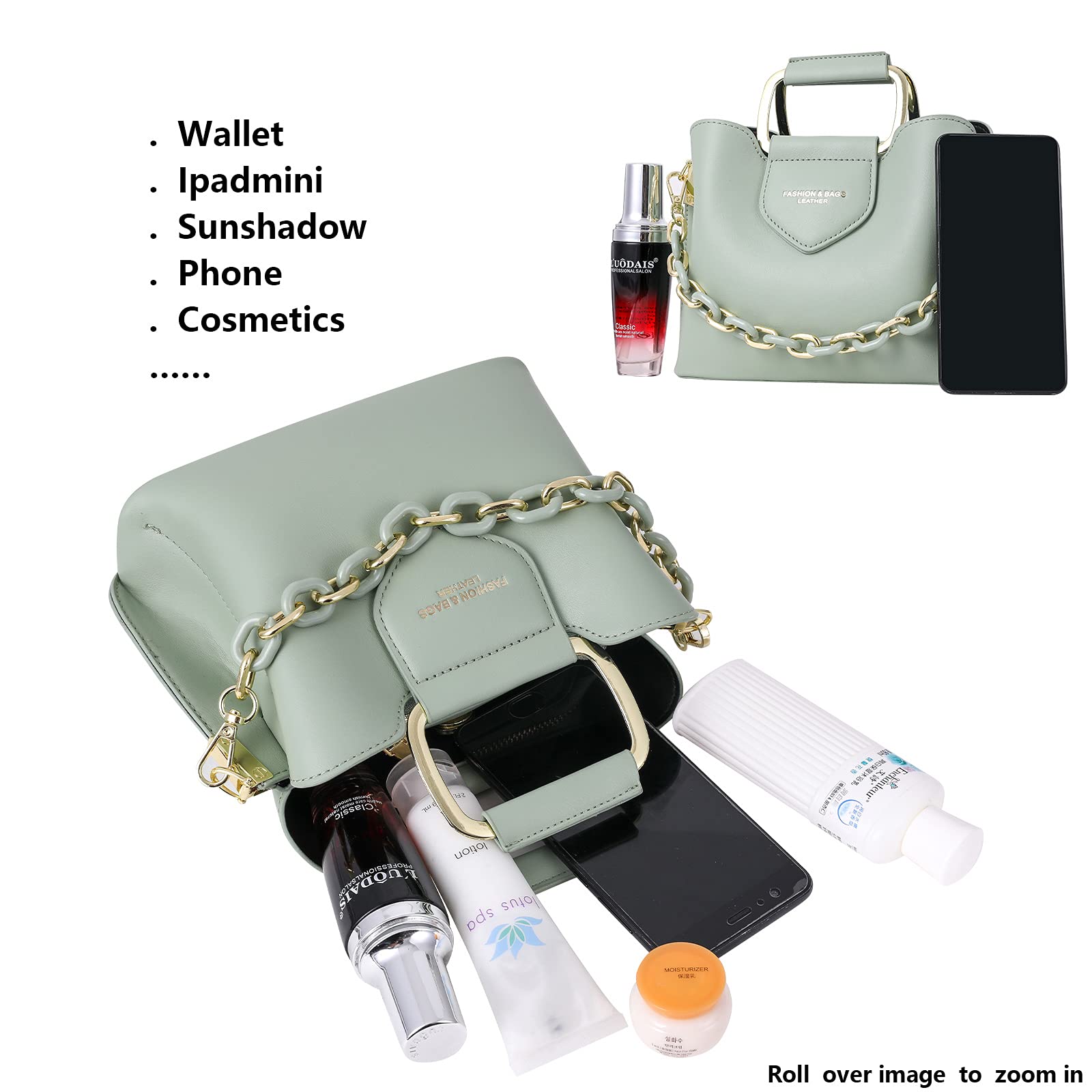 Qiayime women's Fashion shoulder handbags purses PU Leather Top Handle satchel Tote Crossbody Bag (Green)