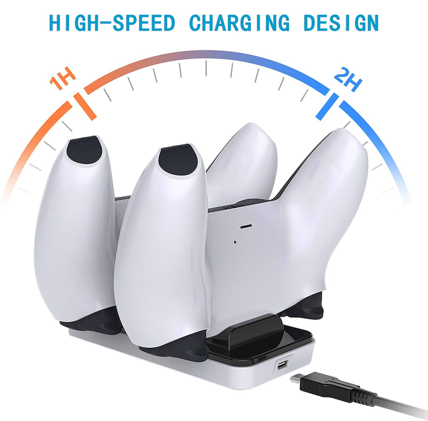 PS5 DualSense Controller Charging Station, Charging Dock with Dual USB C Ports Compitable with Playstation 5 PS5 Controller, Slim Portable Charger Stand Accessories , Safety Chip Protection