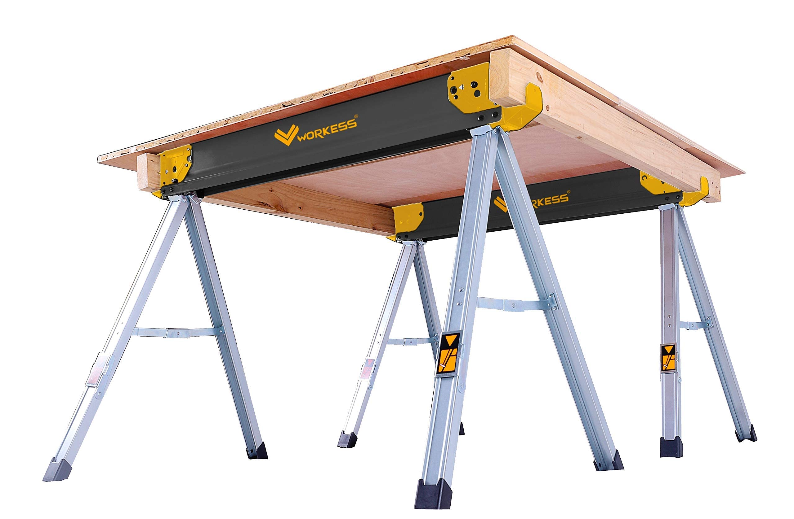 WORKESS Saw Horses 2 Pack Folding, Heavy Duty Sawhorse Table 2600 Lbs Load Capacity with 2x4 Support Legs, Portable Folding and Fast Open Legs and Easy Grip Handle for Woodworking.