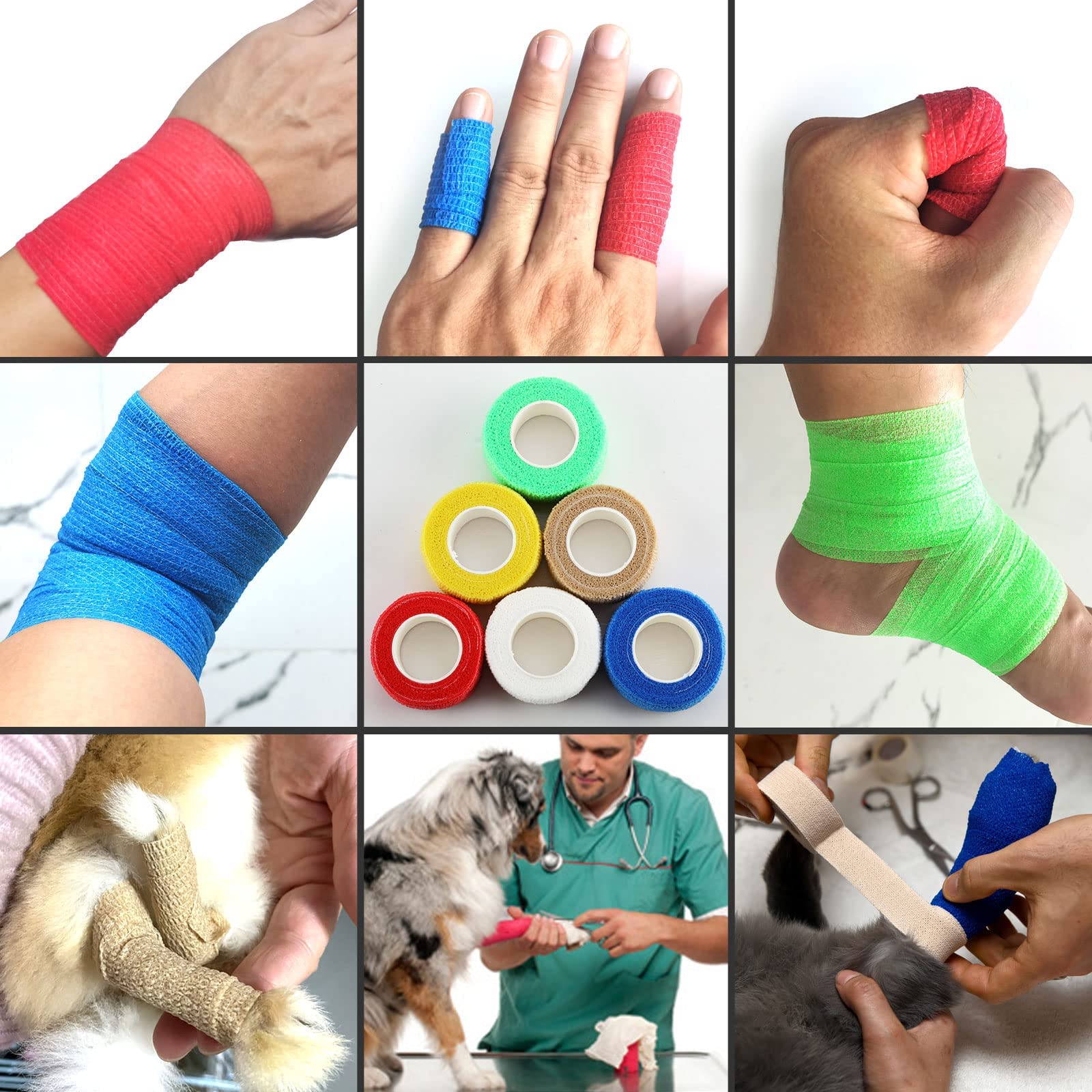 Self Adhesive Bandage Wrap,self Adherent wrap,Elastic Bandage wrap Vet Wrap for Sports Injury Wrist Ankle (1 Inch 6 Pack)