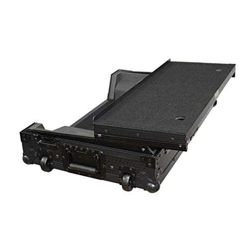 ProX Flight Case for Pioneer DJ DDJ-SX/RX & Denon MCX7000 With Sliding Laptop Shelf, LED Lights and Wheels- Black on Black Design - XS-DDJSX WLTBL LED