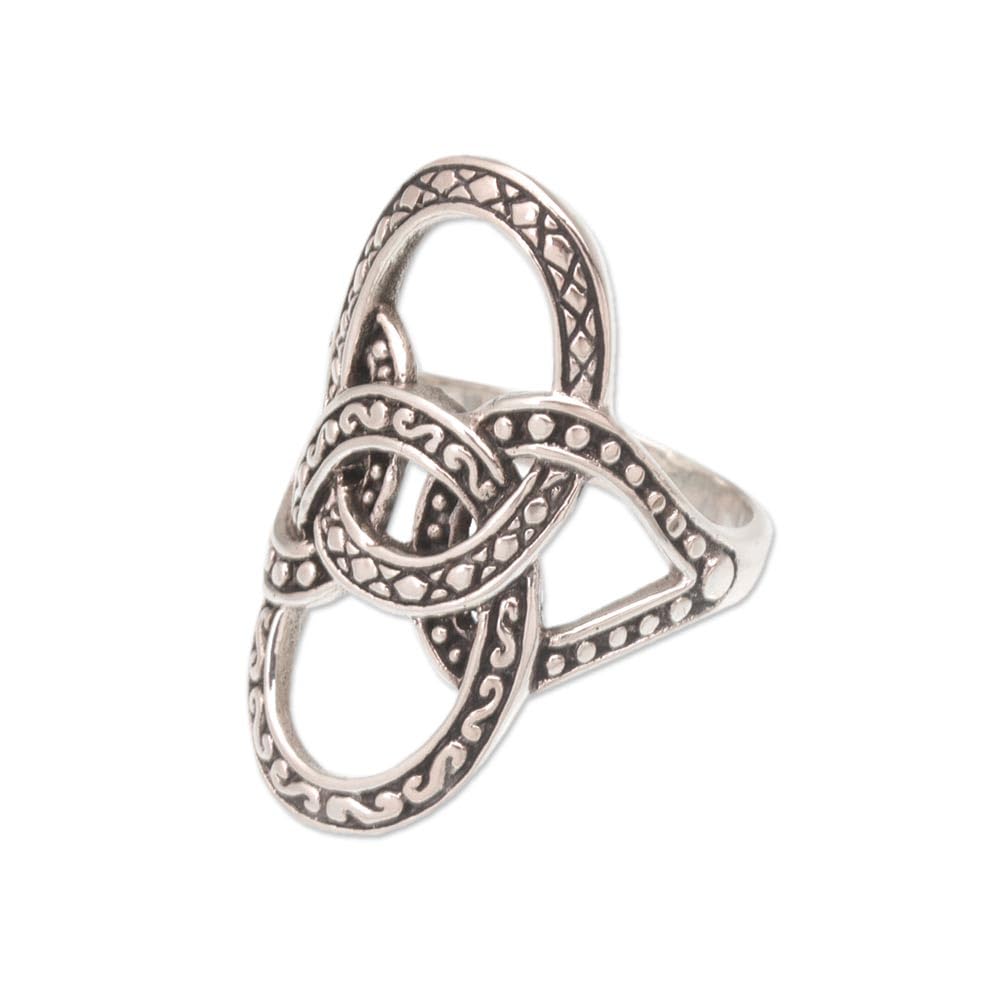 NOVICA Artisan Handmade .925 Sterling Silver Cocktail Ring Artisan Crafted with Oxidized Accents Indonesia 'Confluence'