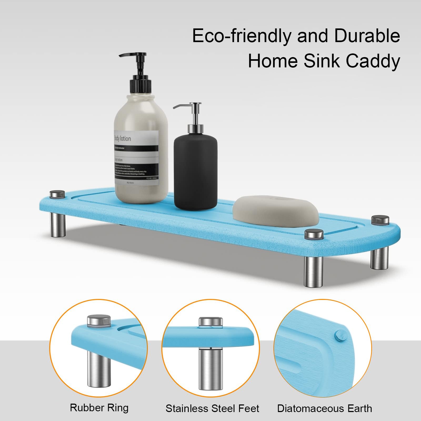 OQSC Instant Dry Sink Caddy, Kitchen Bathroom Sink Organizer, Diatomaceous Earth Stone Sink Tray for Absorb Moisture, Fast Drying Home Sink Caddy Keep Items Neatly Arranged(White).