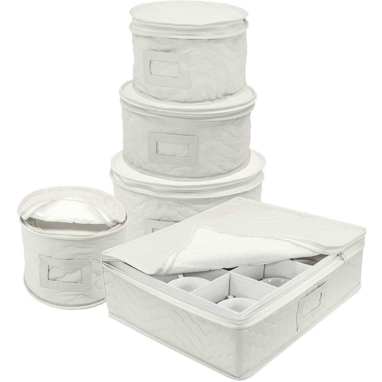 Sorbus China Storage Containers - 5 Pc Quilted Set for Moving & Transporting Dinnerware, Dishes, Round Plates, Glassware, Cups & Mugs with Felt Plate Protectors - Fine China Glass, Plate Storage Cases