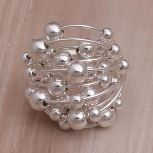 NOVICA Artisan Handmade Sterling Silver Cocktail Ring 925 Artistic from Bali No Stone Indonesia Modern [ring Front 1.2 in H x 1.2 in W x 0.4 in D Band Width 5 mm W] ' Stellar Orbs'