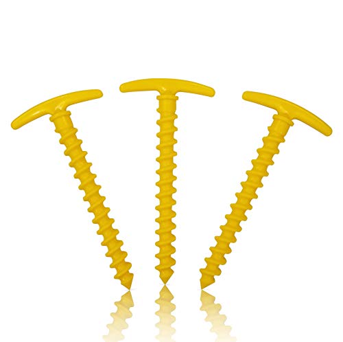 One Stop Outdoor (12-Pack) - 5.7" Heavy Duty Tent Pegs - Beach Tent Sand Anchor, Canopy Stakes, Screw In Ground Peg, Seasonal Yard Decor Securing Stake - Yellow (12)