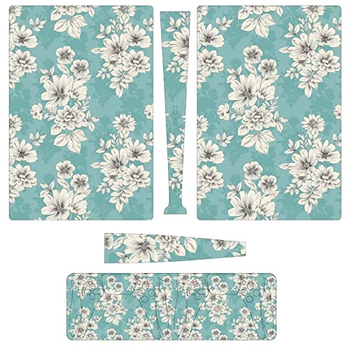 White Floral Full Protective Skin Cover Design Wrap Decal Sticker Compatible with PS5 Digital Edition Console and Controller