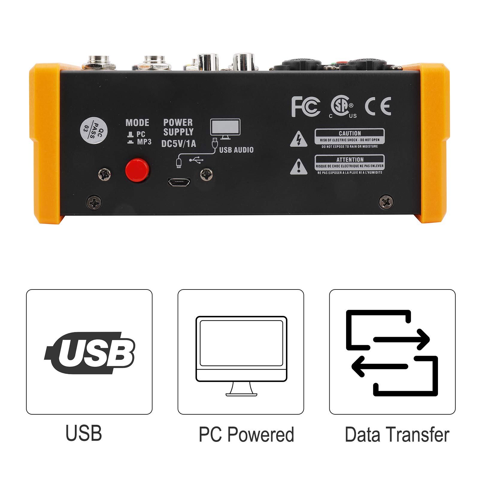 Patioer 4 Channel Audio Mixer Sound Board, Portable Sound Mixing Console with Sound Card, USB Audio Interface, DSP Processor, 48V Phantom Power Mixer for DJ Console Karaoke Recording Studio
