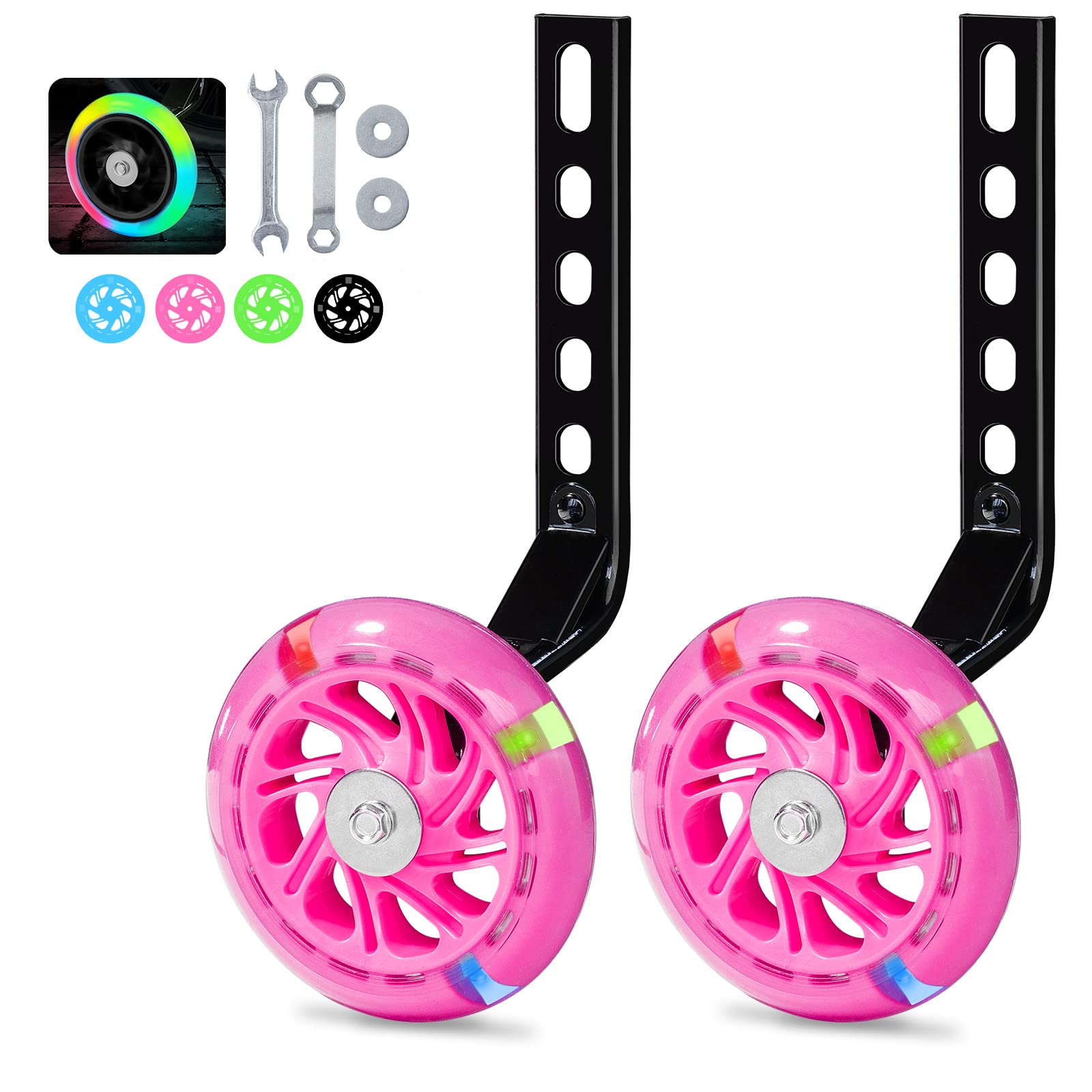 PRUNUS Flash Bike Training Wheels for 14 16 18 20 Inch.Training Wheels for Kids Bike is Heavy Duty.Bicycle Training Wheels is Suitable Single Speed Bike